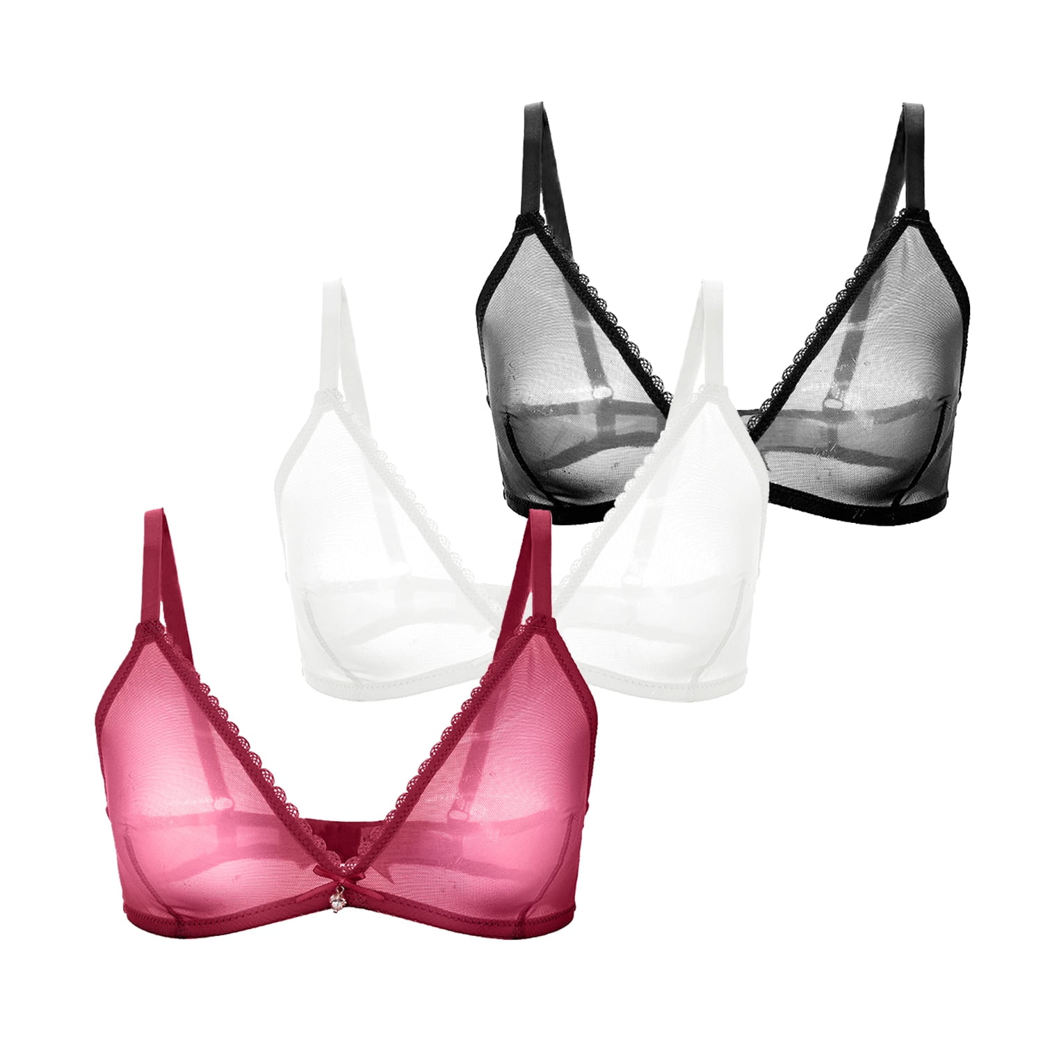 Varsbaby Women's Lace Mesh See Through Wirefree Bralette, Breathable ...