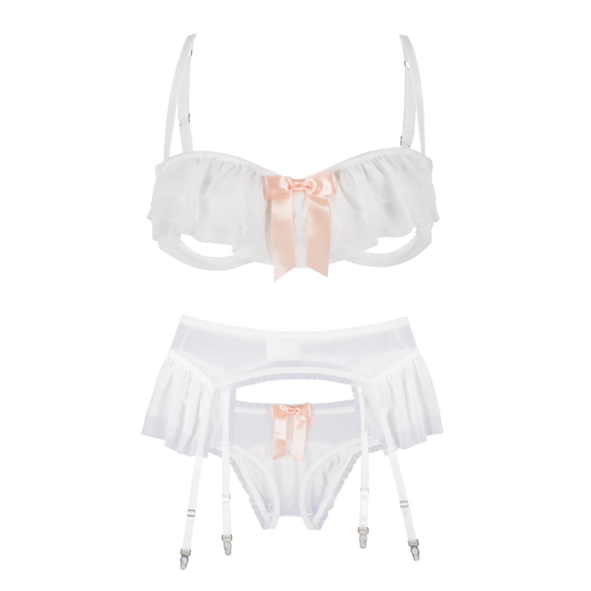 Varsbaby Women's Sexy Transparent Dew Open File Lingerie Set and ...