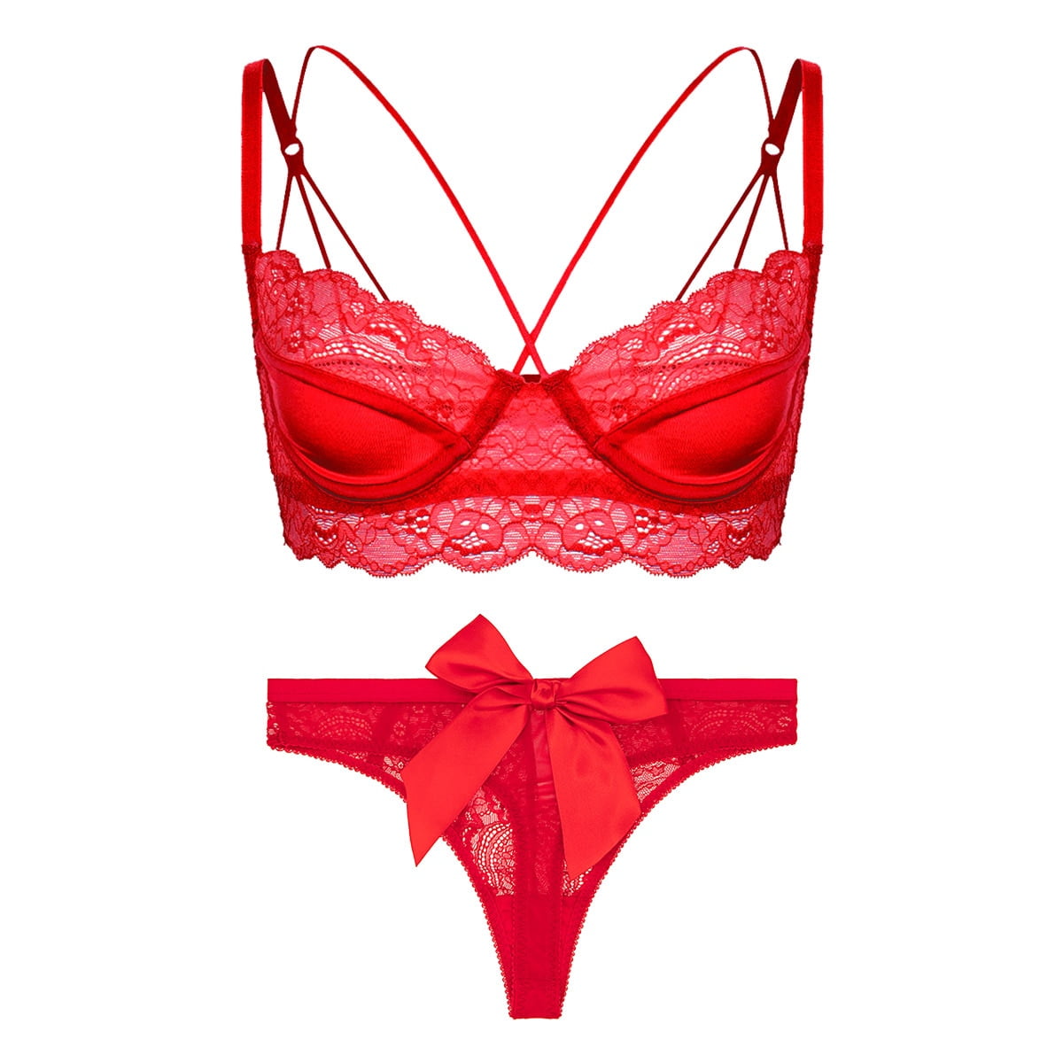 Varsbaby Women's Unlined Underwire Bra and Thongs with Bow Sets ...