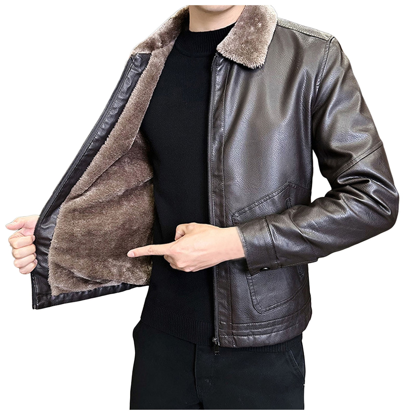 Varsity Jacket Men Classic Motorcycle Notch Lapel Collar Style Pockets Mens Autumn and Winter ...