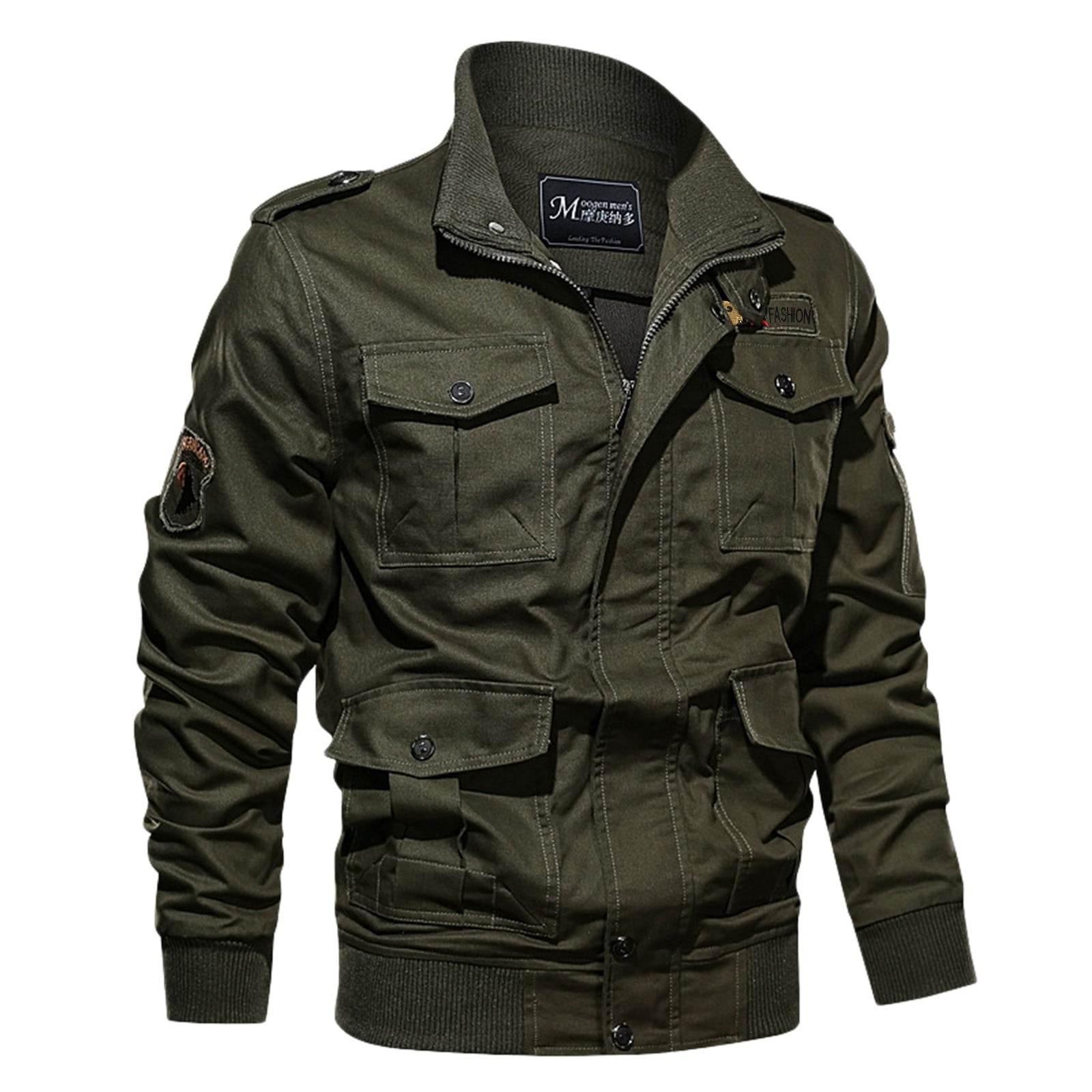 Varsity Jacket Men Muli Pockets Plus Large Size Zipper Lapel Solid ...