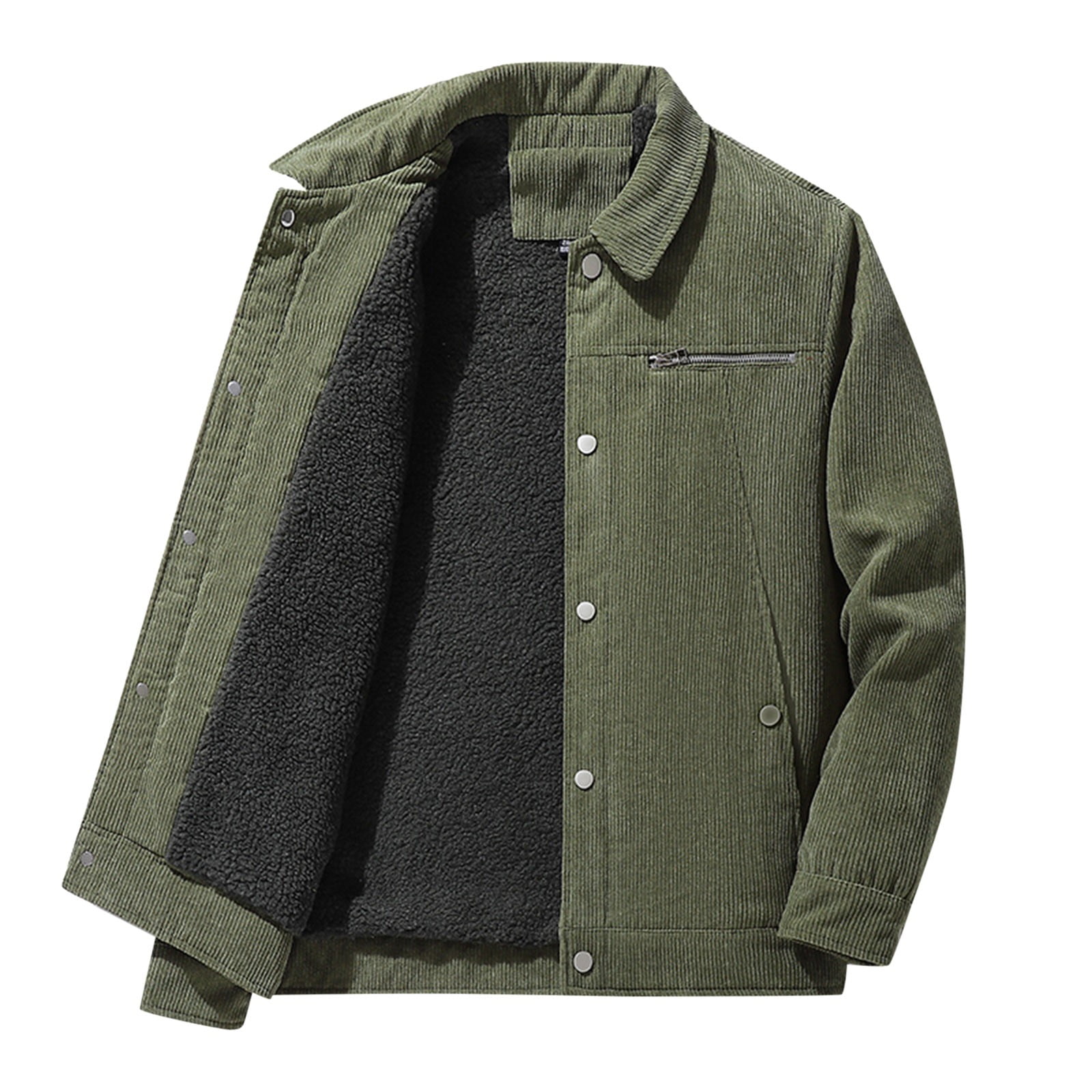 Varsity Jacket Men Slim Fit Corduroy Casual Stand Button Down Lined ...