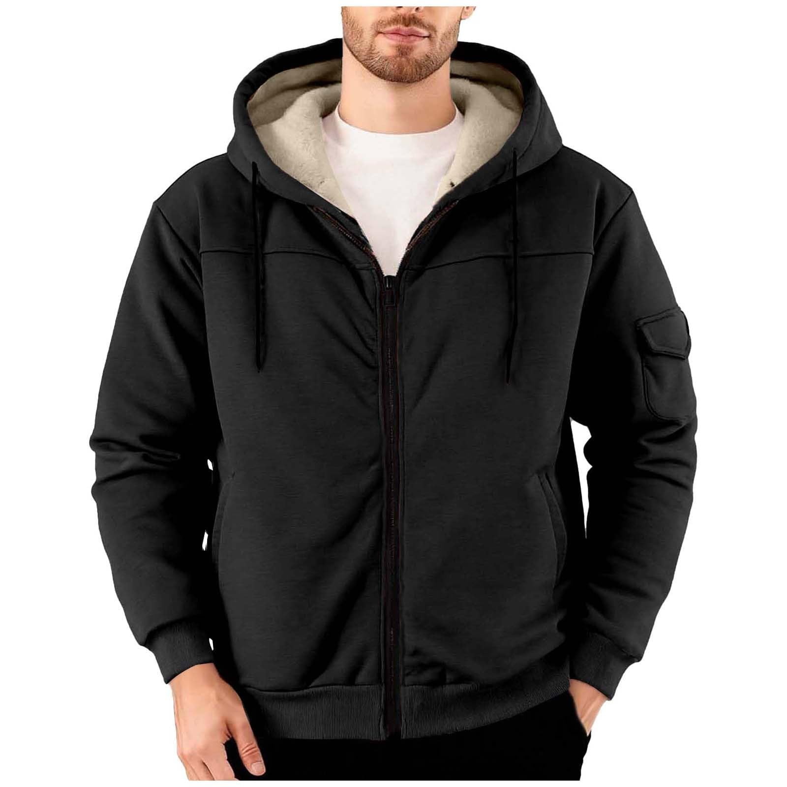 Varsity Jacket Men Solid Color Fleece Front Pockets Soft Thermal Lined ...