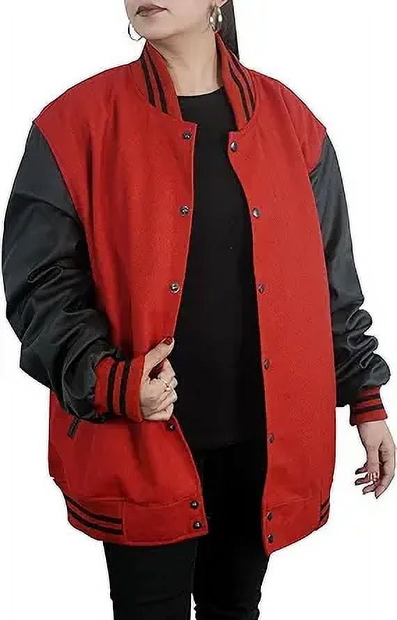 Varsity Letterman Baseball Jacket - Red Wool Jacket - Oversize Women ...
