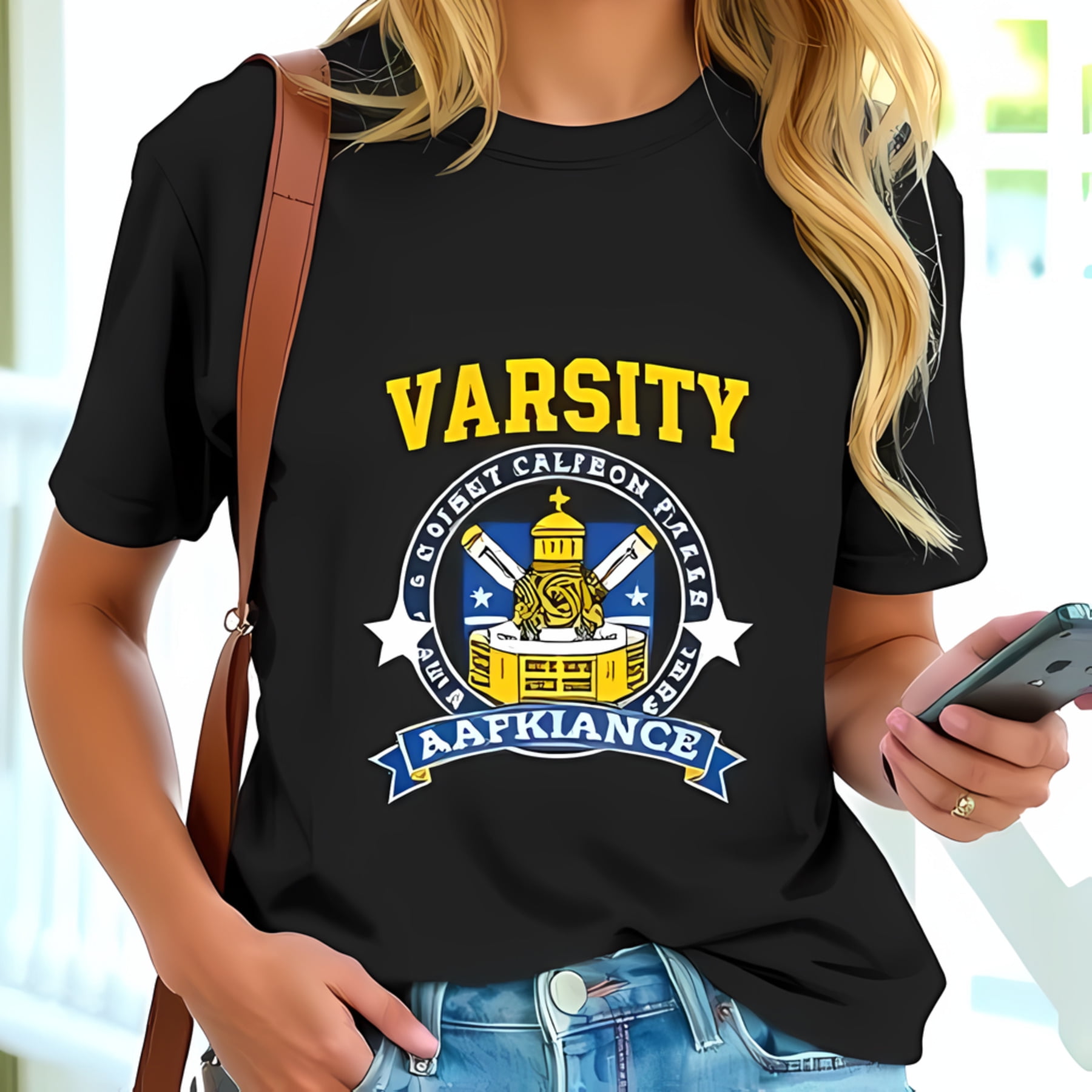 Varsity Themed Cotton Short Sleeve T-Shirt with Bold Yellow 'Varsity ...