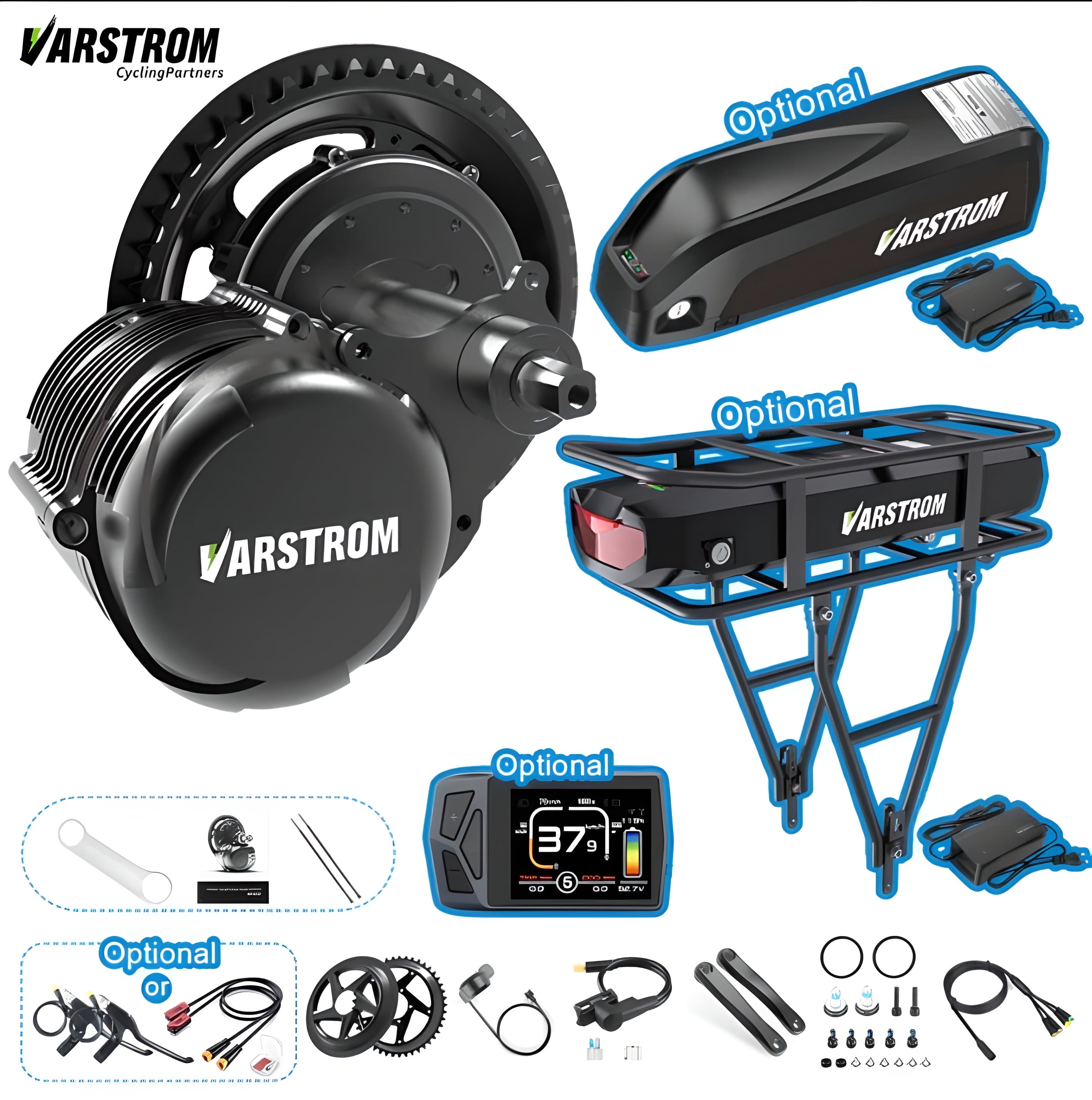 Varstrom Ebike Conversion Kit 48V750W Mid Drive Motor Electric Bike Accessories with 48V Ebike ...