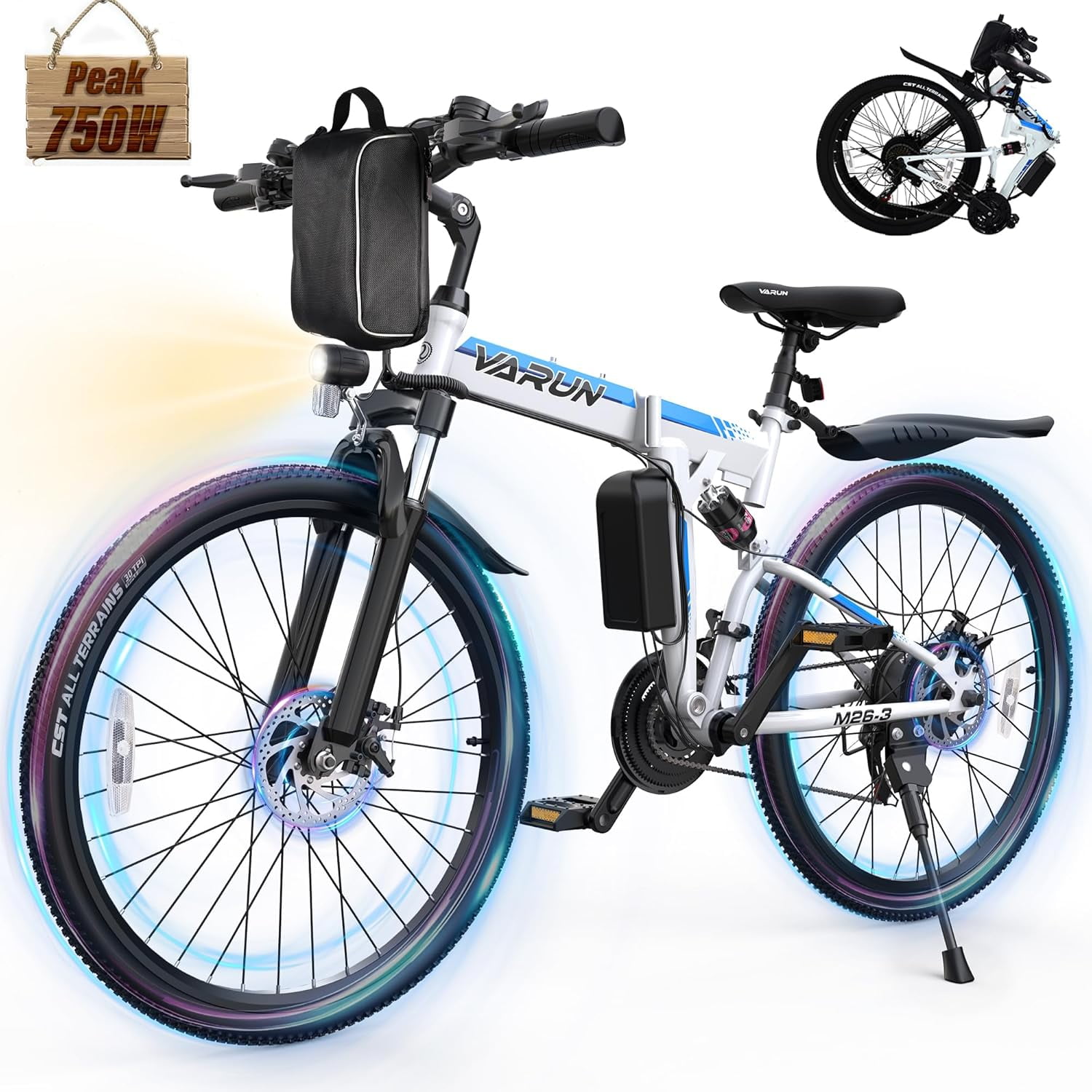 Varun Folding Electric Bike for Adults, 750W Peak Electric Mountain ...