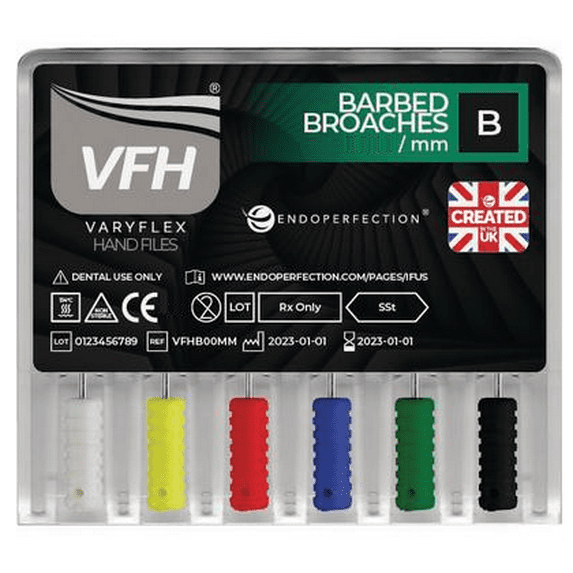 VaryFlex Hand Files 6/Pk Dental Color-Coded Barbed-Broaches E-Files ...