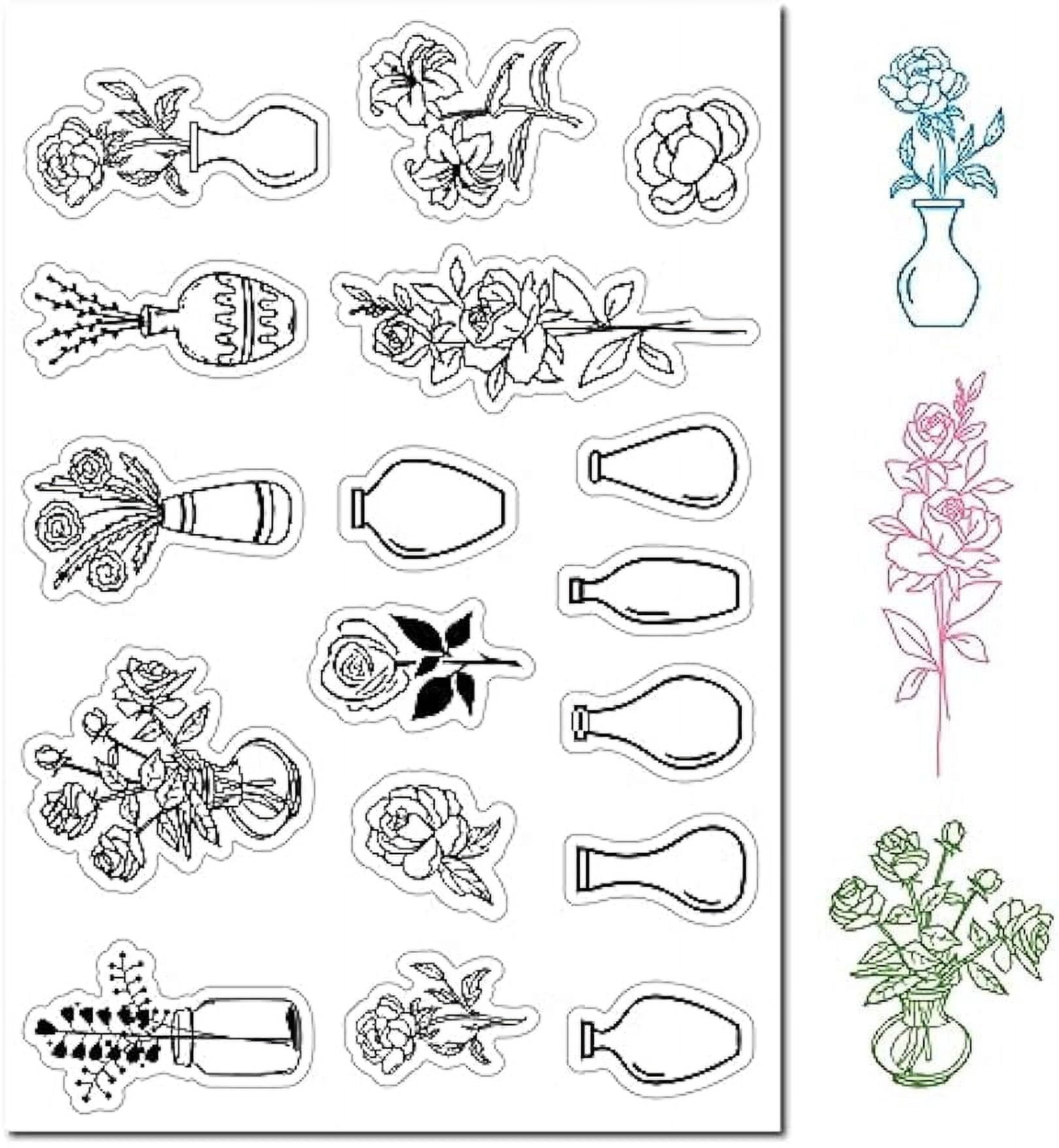 Vase Flowers Clear Rubber Stamps Art Silicone Seals Stamp Vintage ...