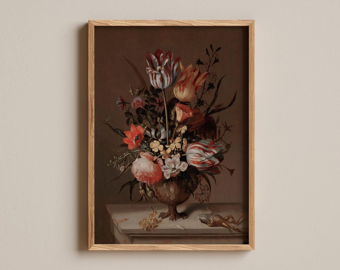 Vase Of Flowers And A Dead Frog Print, Jacob Marrel Painting, Baroque ...