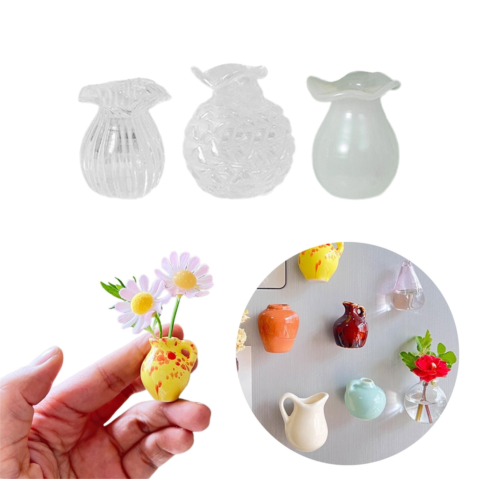 Vase Magnets Ceramic Vase Refrigerator Magnets 3D Ceramic Flower Vase ...