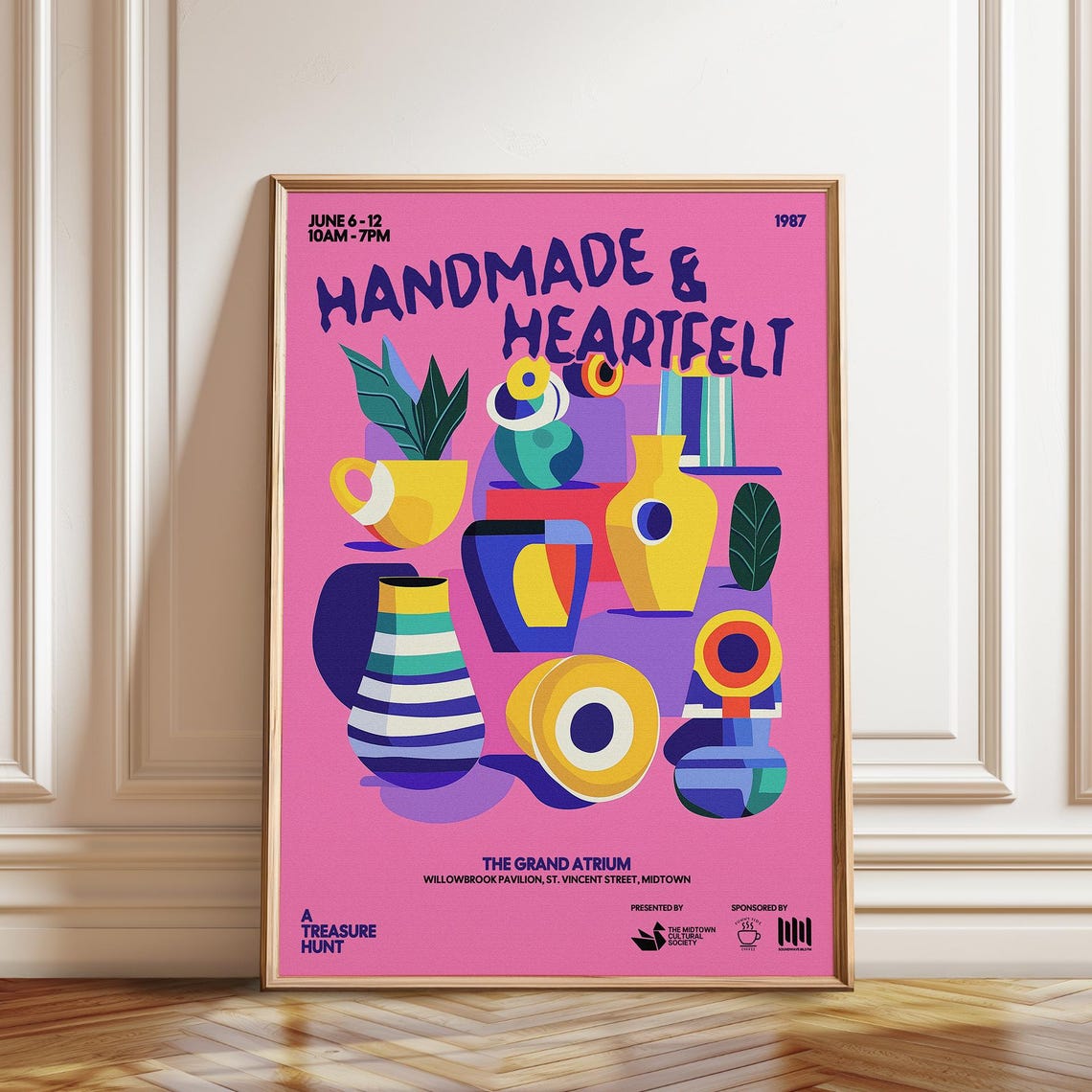 Vase And Pottery Wall Artmid-Century Style Ceramics Posterpink Abstract ...