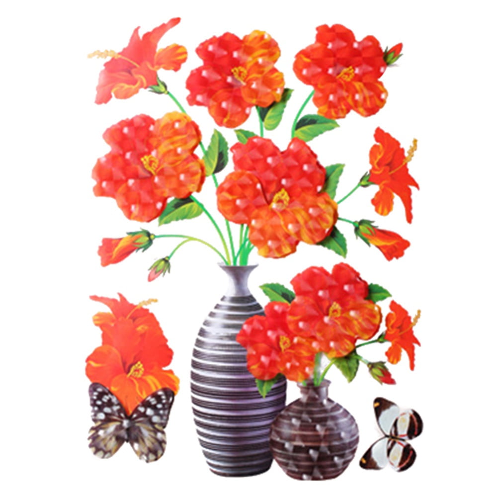 Vase Wall Decals 3D Stereo Flower Floral Wall Decor Removable ...