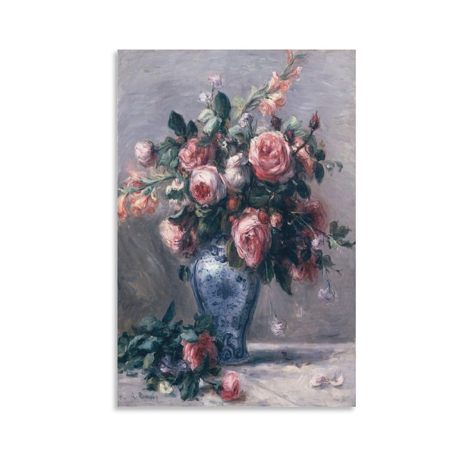 Vase of Roses Prints Poster Decorative Painting Canvas Wall Art Living ...