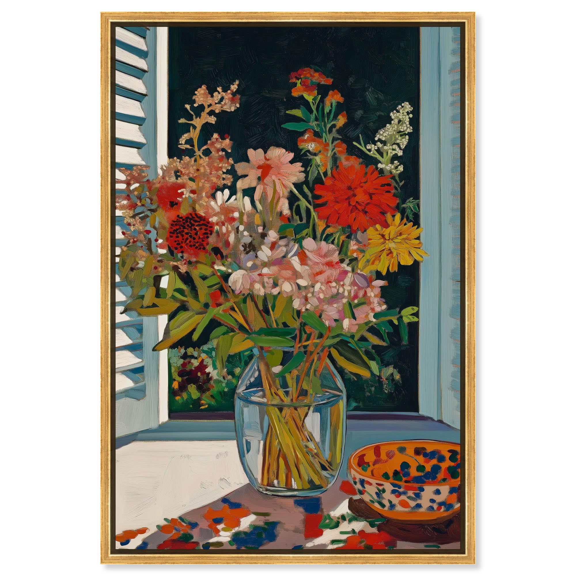 Vase on a Windowsill Canvas Chic Floral Art by Art Remedy, Gold Frame ...