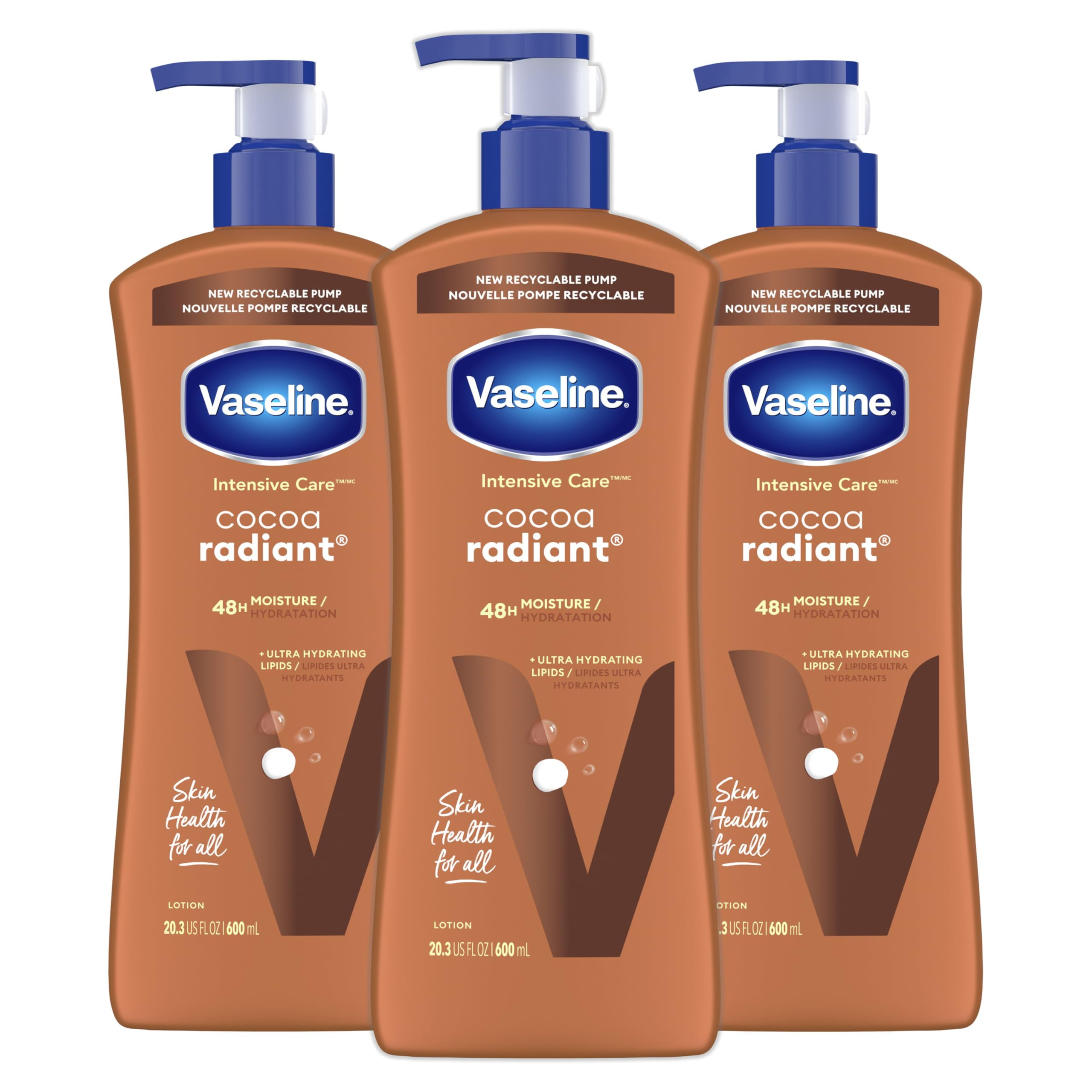Vaseline Intensive Care Body Lotion Cocoa Radiant 3 count for Dry Skin ...