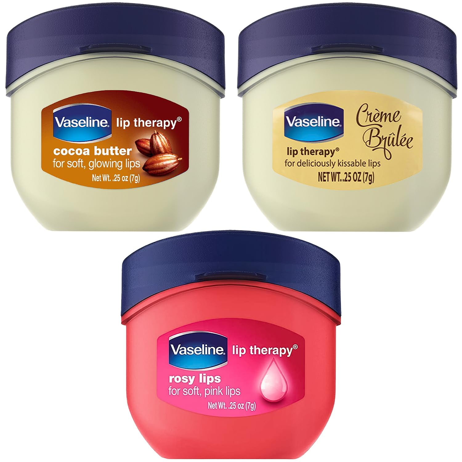 Vaseline Mini Lip Therapy Multipack 0.25 oz - Creme Brulee, Rosy Lips & Cocoa Butter - Walmart.com