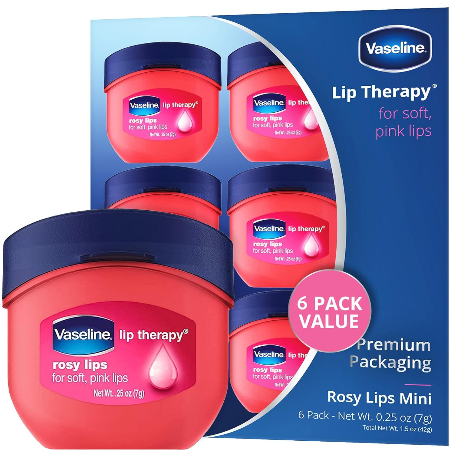 Vaseline Lip Therapy Rosy Lips Mini, Pure Petroleum Jelly, Advanced ...