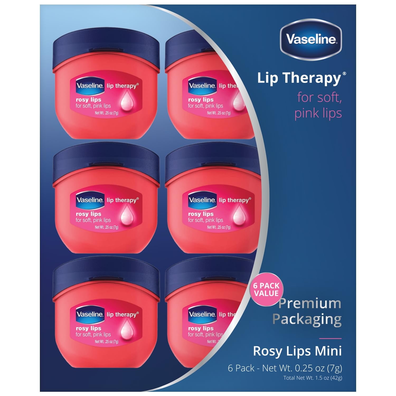 Vaseline Lip Therapy Rosy Lips Mini, Pure Petroleum Jelly, Advanced Moisture, Light Rose ...