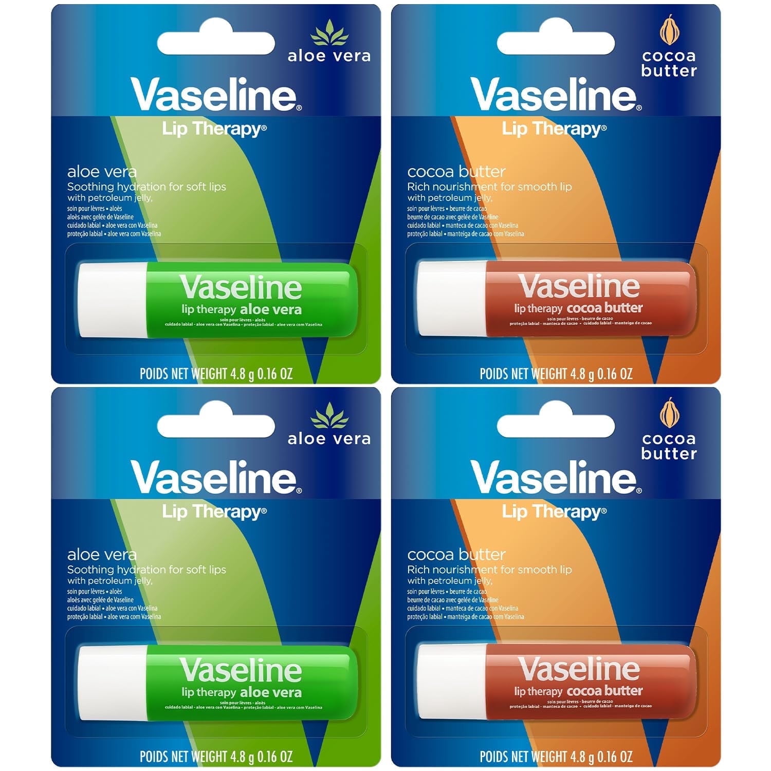 Vaseline Lip Therapy Variety 2-Pack – Cocoa Butter + Aloe Vera ...