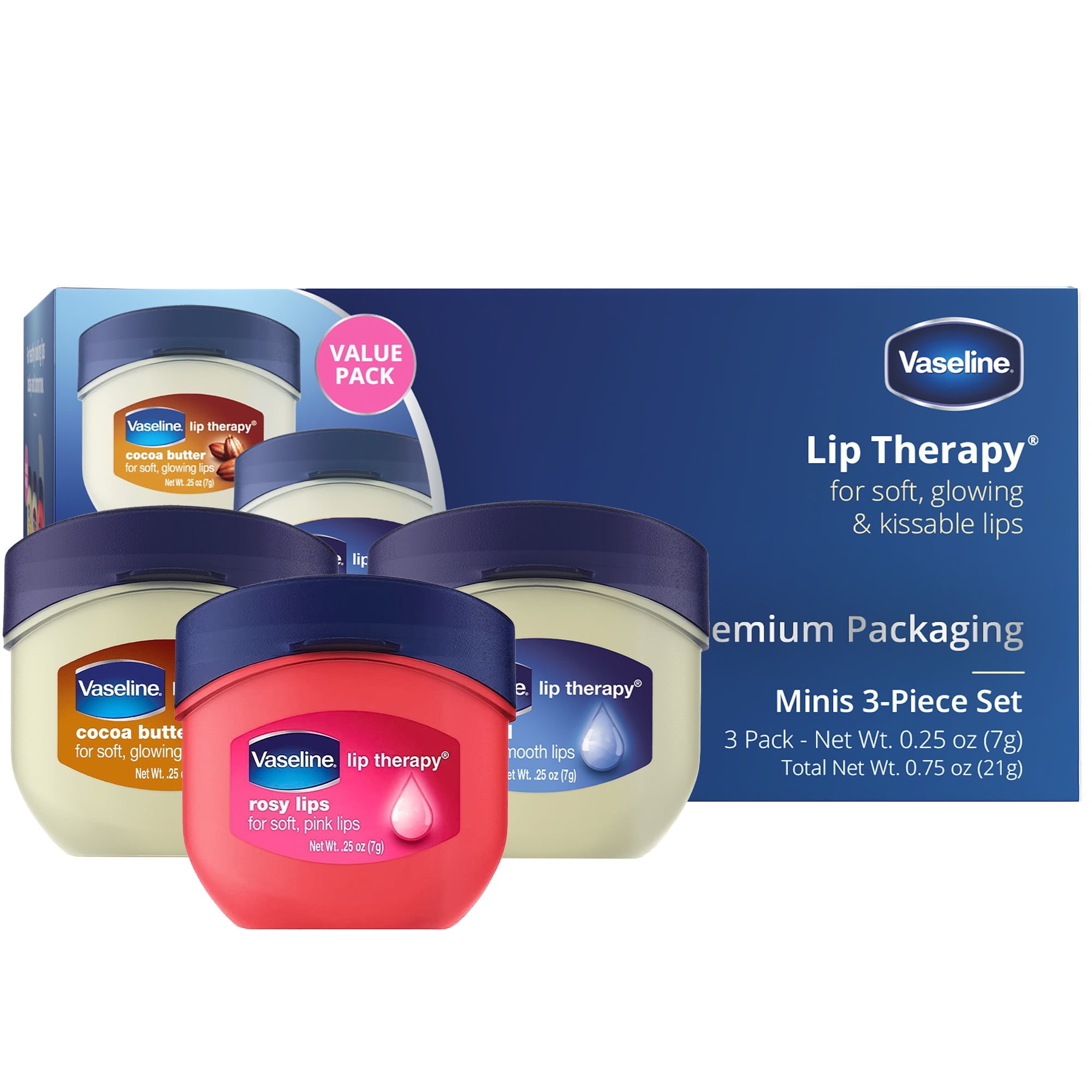 Vaseline Lip Therapy Variety 3-Pack – Crème Brûlée, Rosy Lips, Cocoa Butter Mini Lip Balms for ...