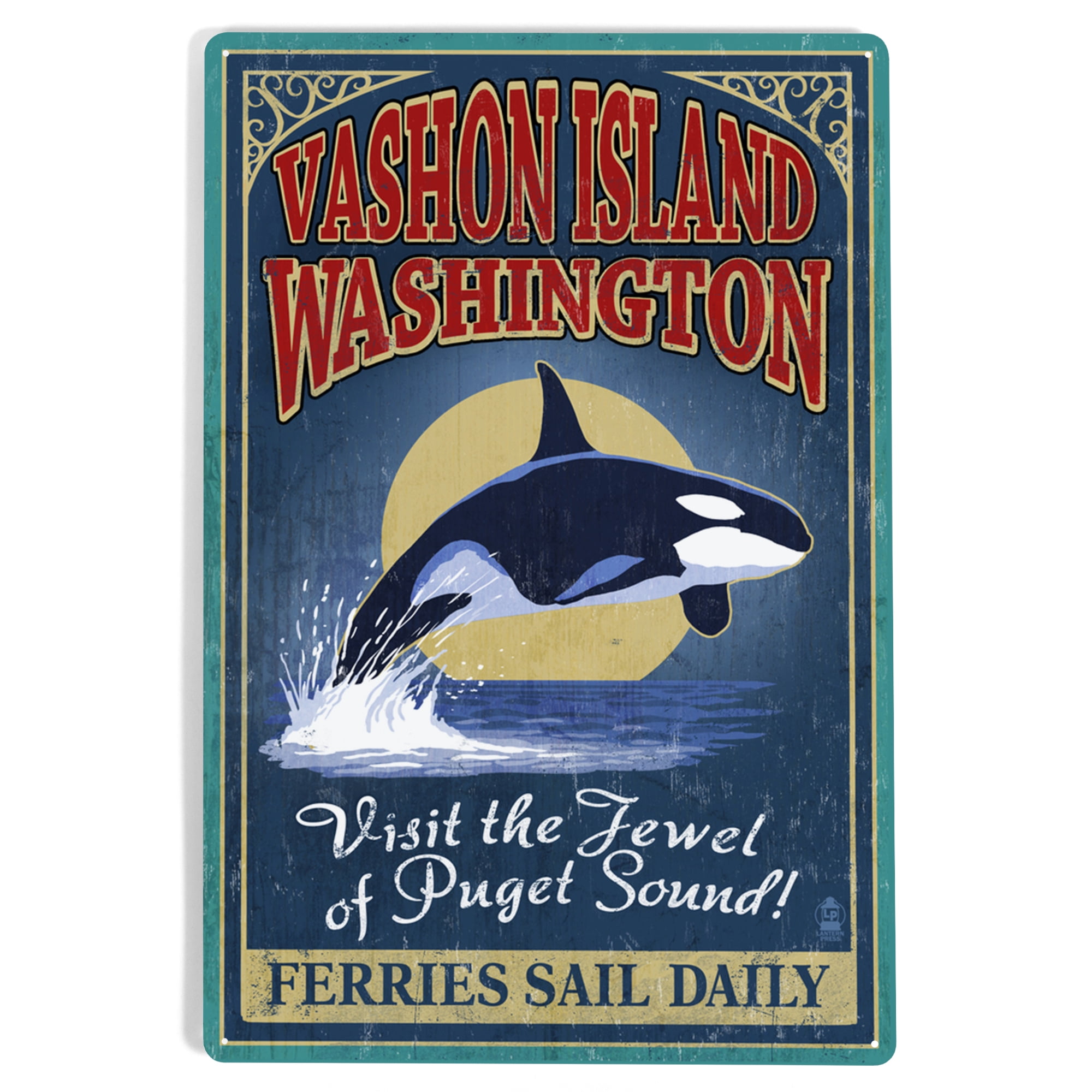 Vashon Island, Washington, Orca Whale Vintage Sign (12x18 Aluminum Art ...