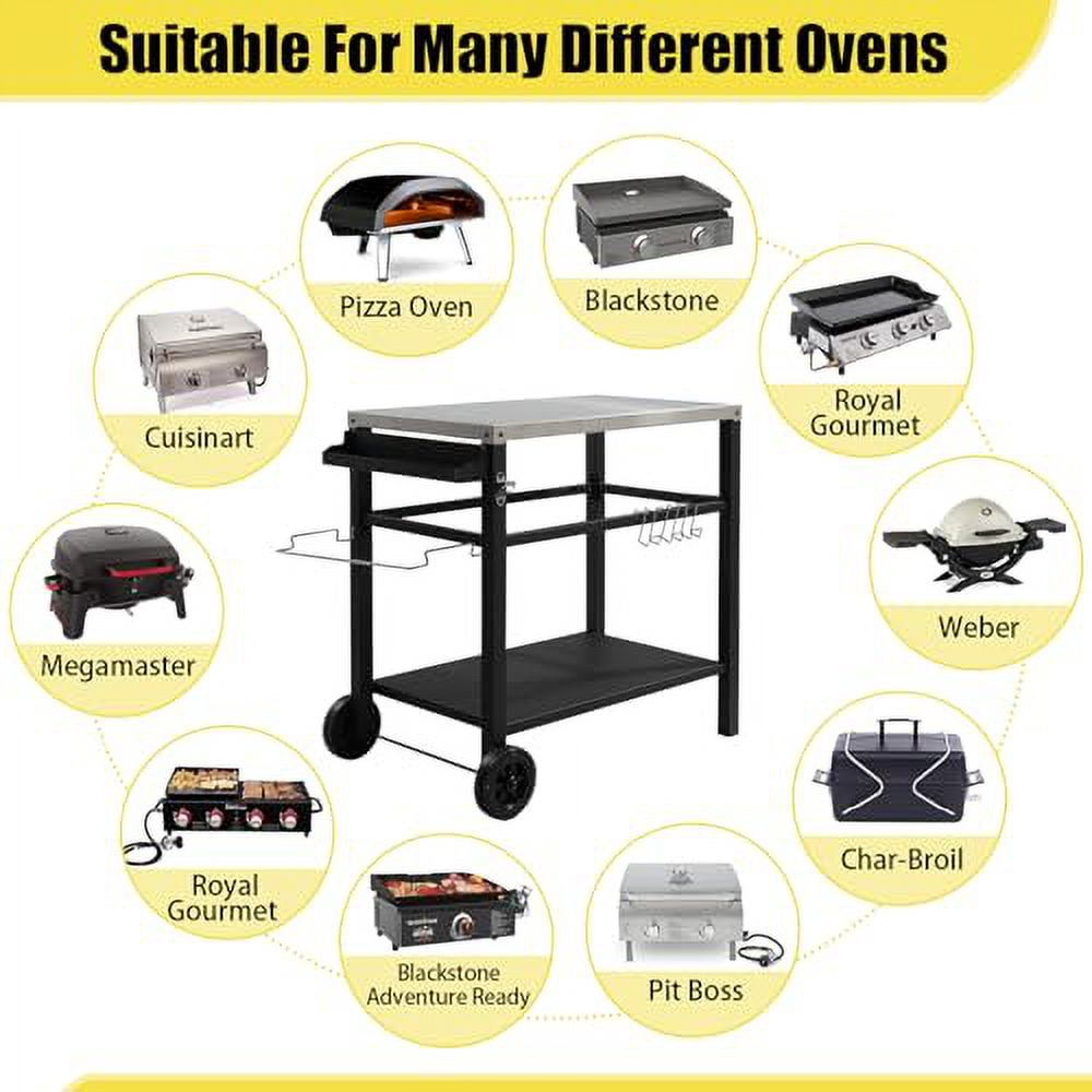 Vasitelan Outdoor Grill Cart, Pizza Oven Stand Table with Wheels for ...