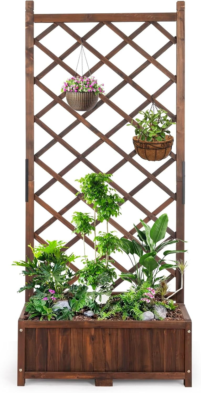 Vasitelan Wood Planter Raised Bed with Trellis, Outdoor Wood Planter ...