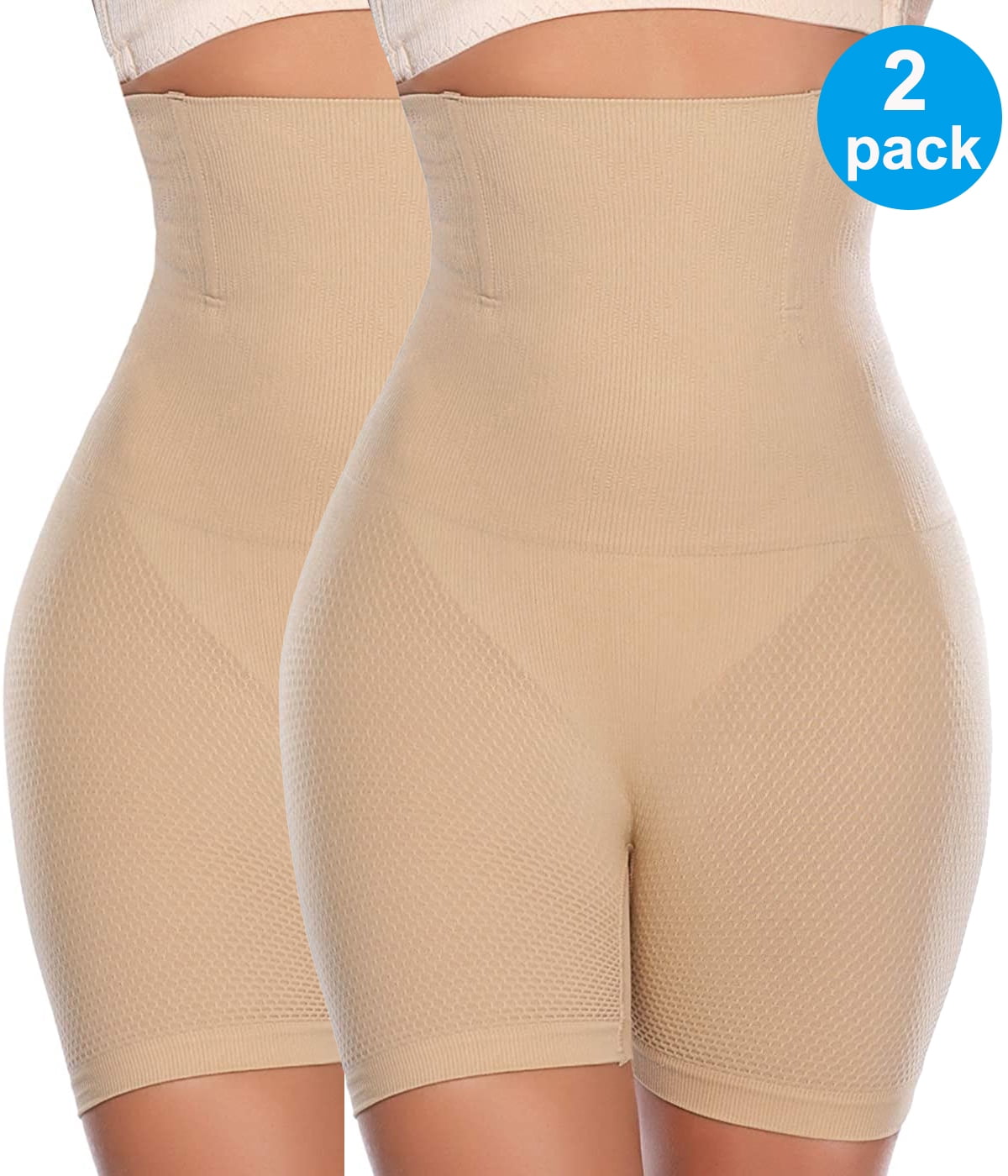 Vaslanda 2 Pack Tummy Control Body Shaper Shorts High Waist Thigh