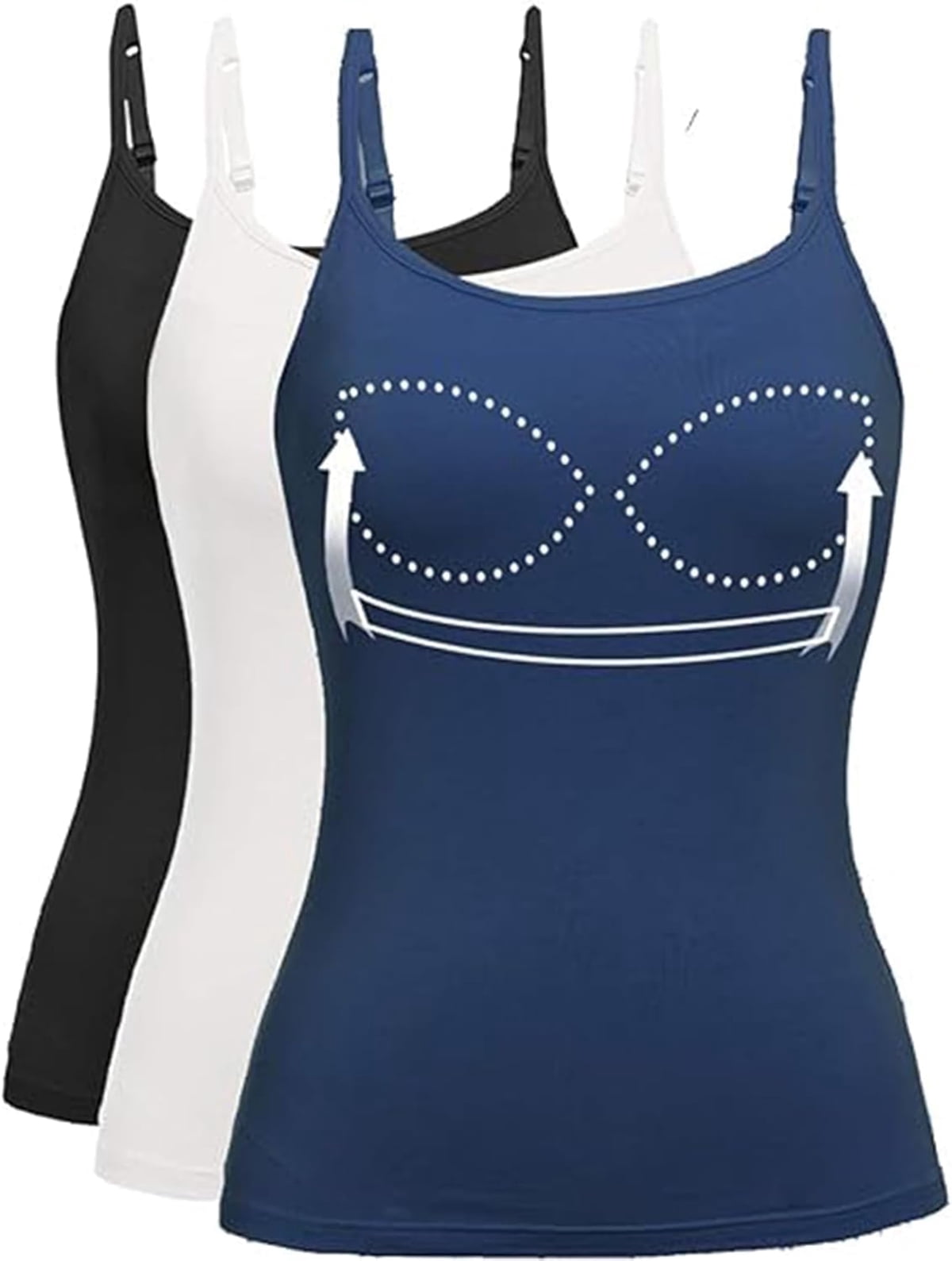 Vaslanda 3 Packs Camisole Tops for Women with Built in Padded Bra ...