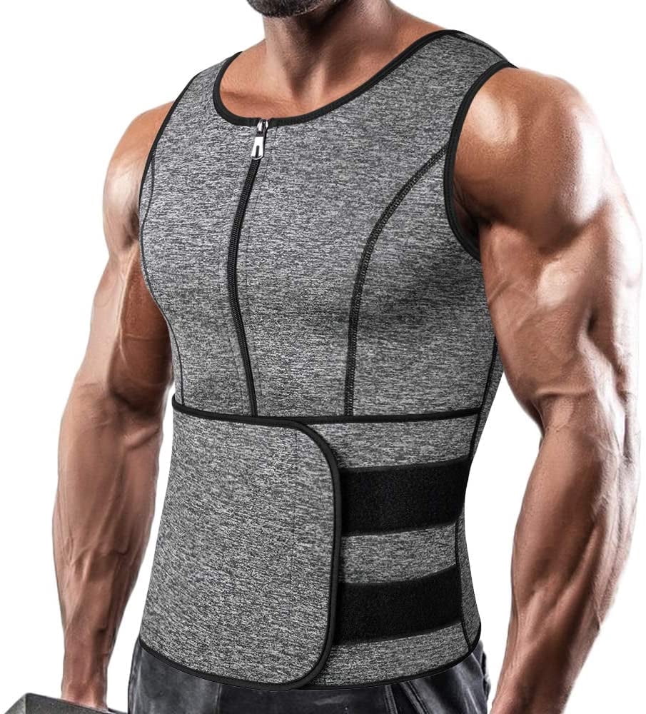 Vaslanda Neoprene Sauna Suit for Men Waist Trainer Vest Zipper Body ...