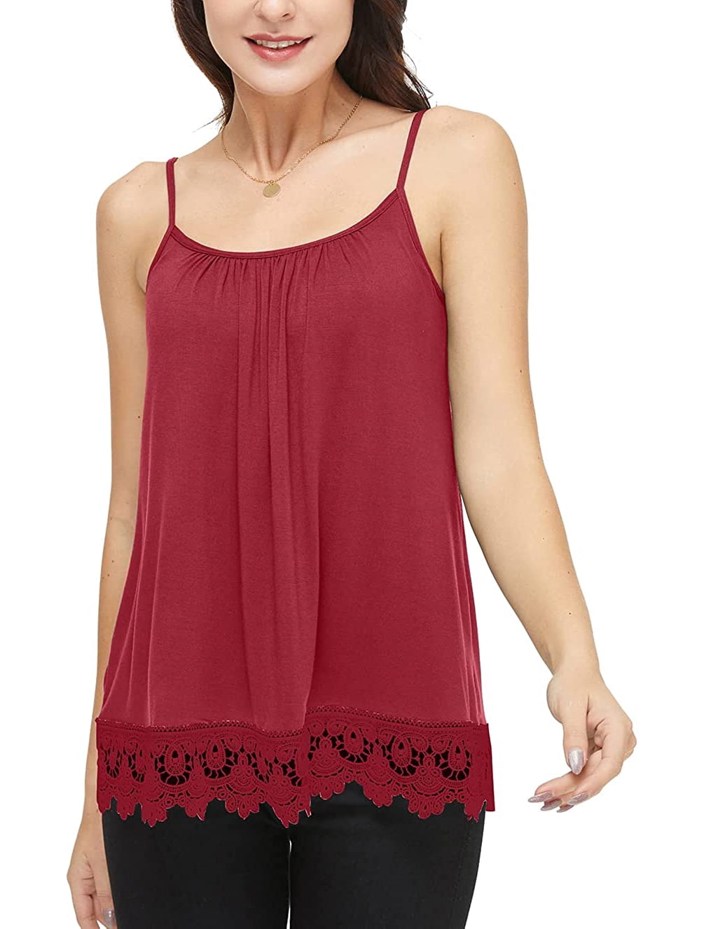 Vaslanda Women's Summer Adjustable Strap Lace Flowy Tank Tops Cami ...
