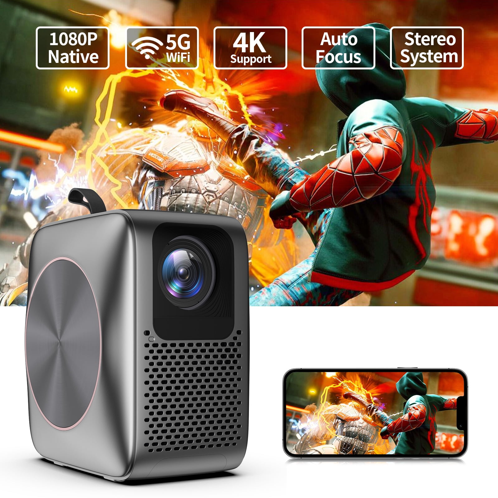 Vasoun Portable Mini Projector with Wifi/Speaker Projectors for Outdoor ...