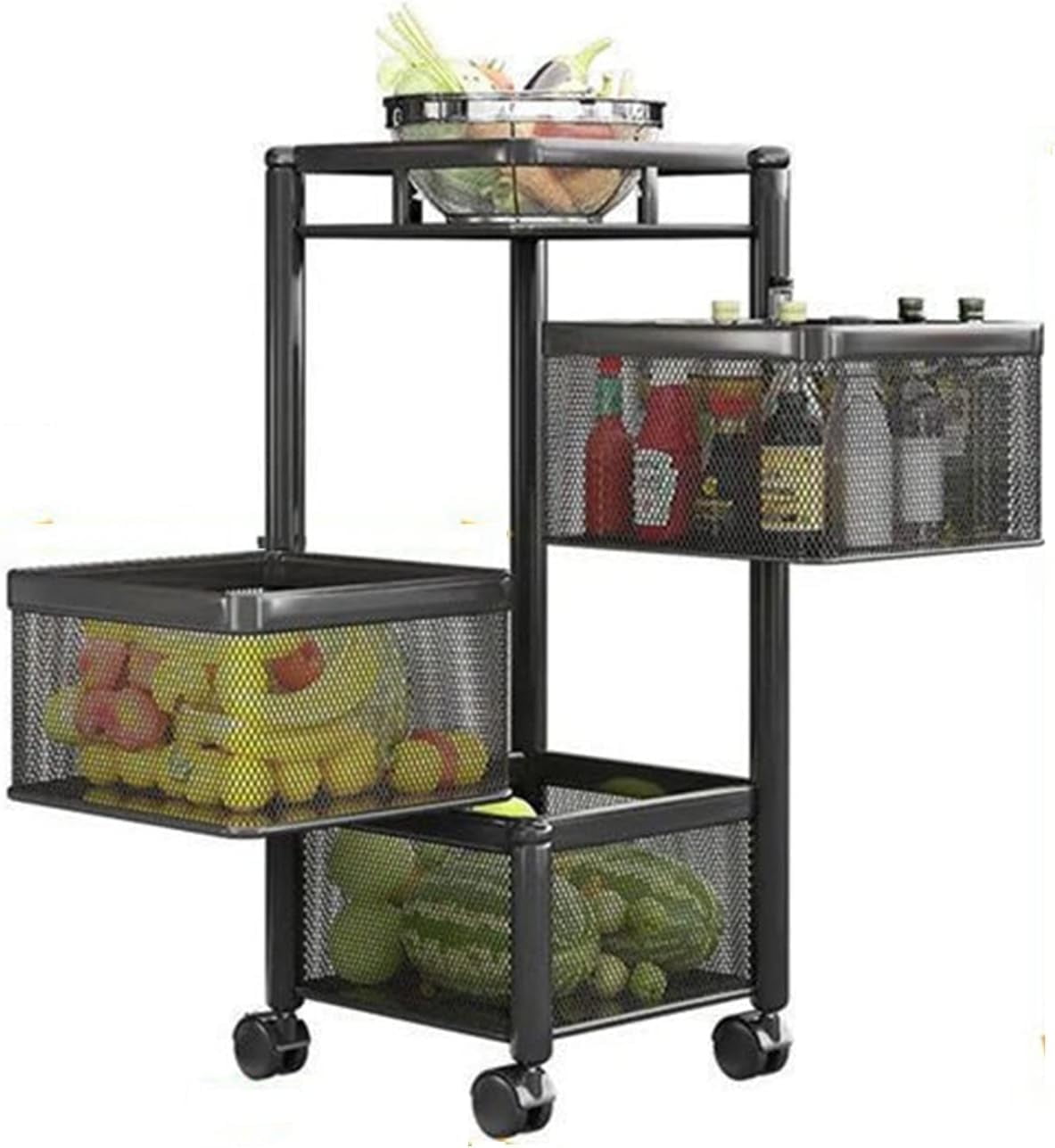 Vast Square Layered Shelf Storage Rack with Metal Baskets Rotating ...