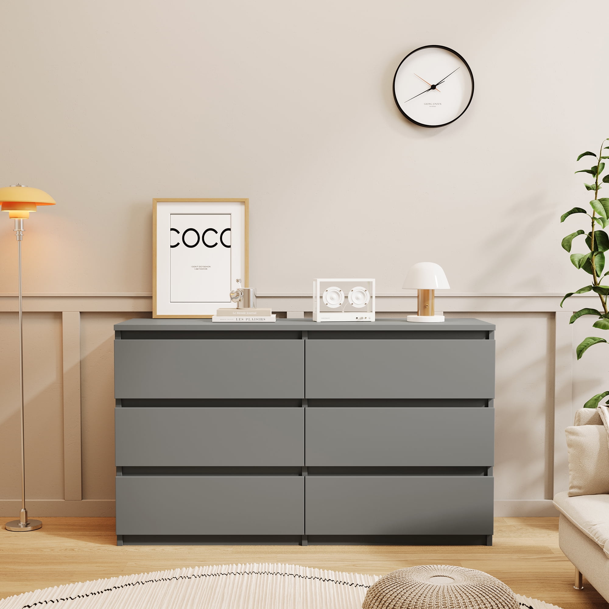 Lunale 6 Drawer Wide Dressers Chest for Bedroom, Storage Drawer ...