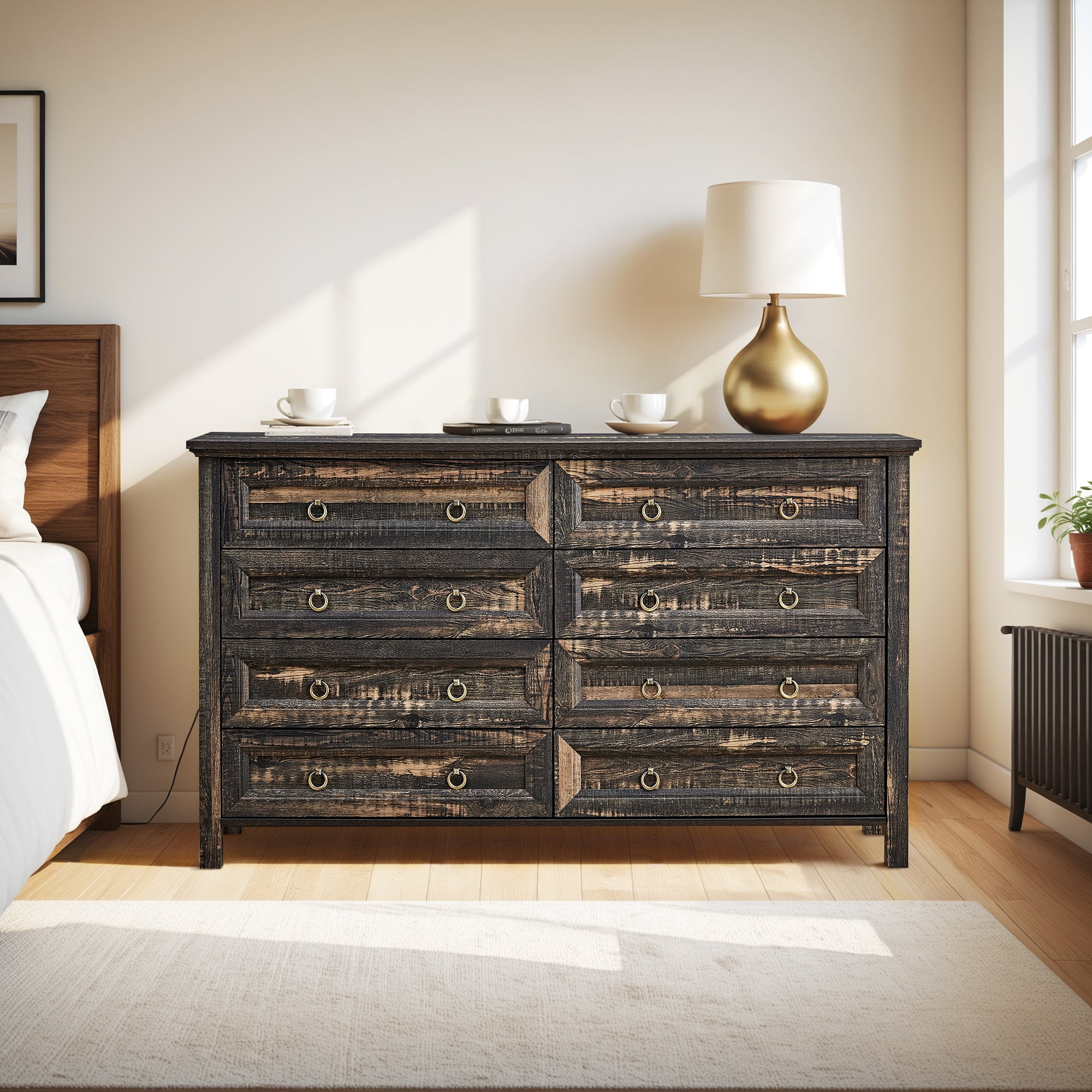 Vastcury Farmhouse 8 Drawers Dresser for Bedroom, 54" Wood Rustic Wide ...