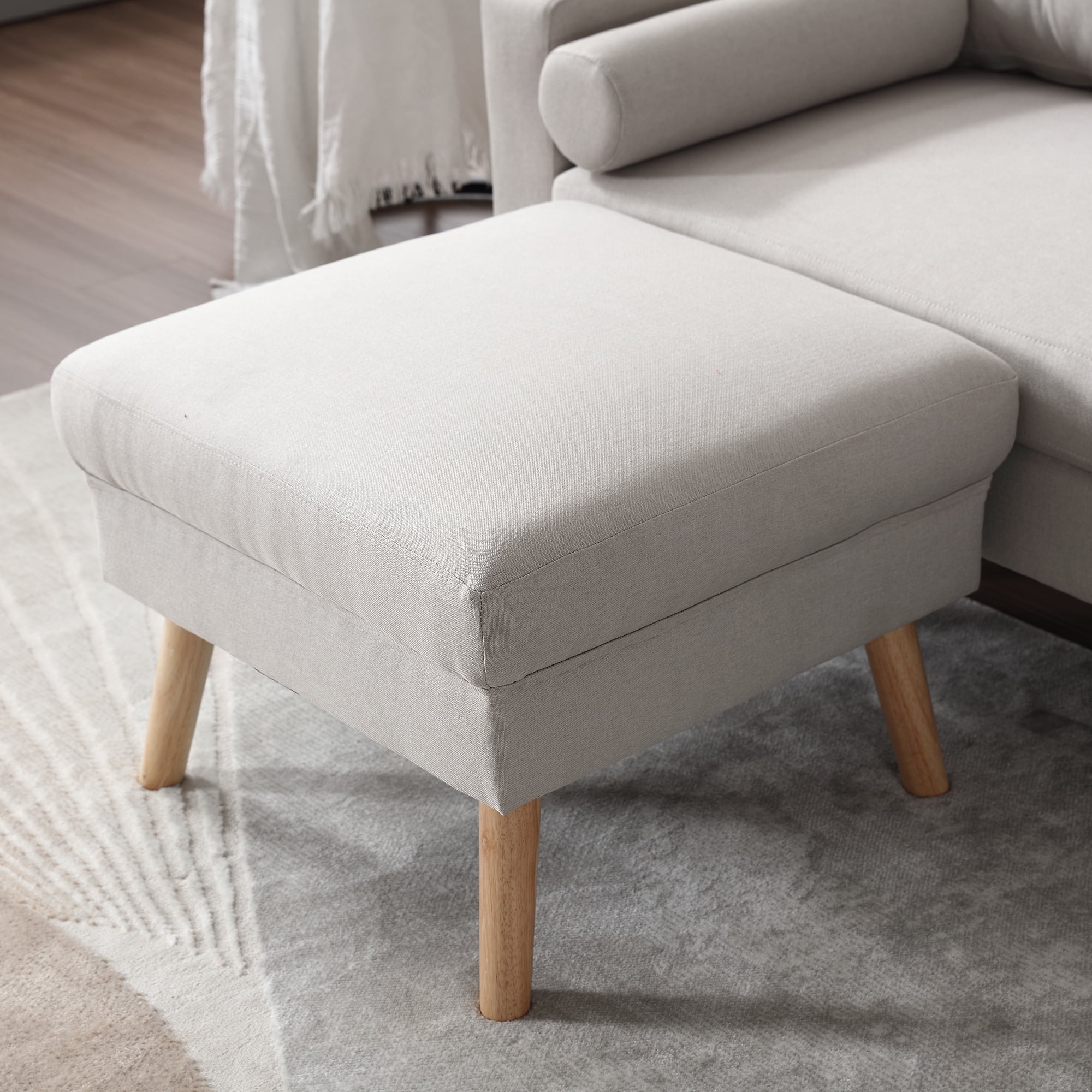 Vastcury Upholstered Square Ottoman Footstool for Living Room, Beige ...