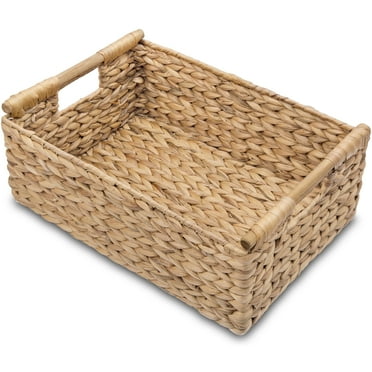Casafield (Set of 3) Water Hyacinth Rectangular Storage Baskets with Wooden Handles - Small ...