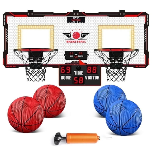 Vatos 2-Player Over-the-Door Mini Basketball Hoop with Scoreboard, 4 ...