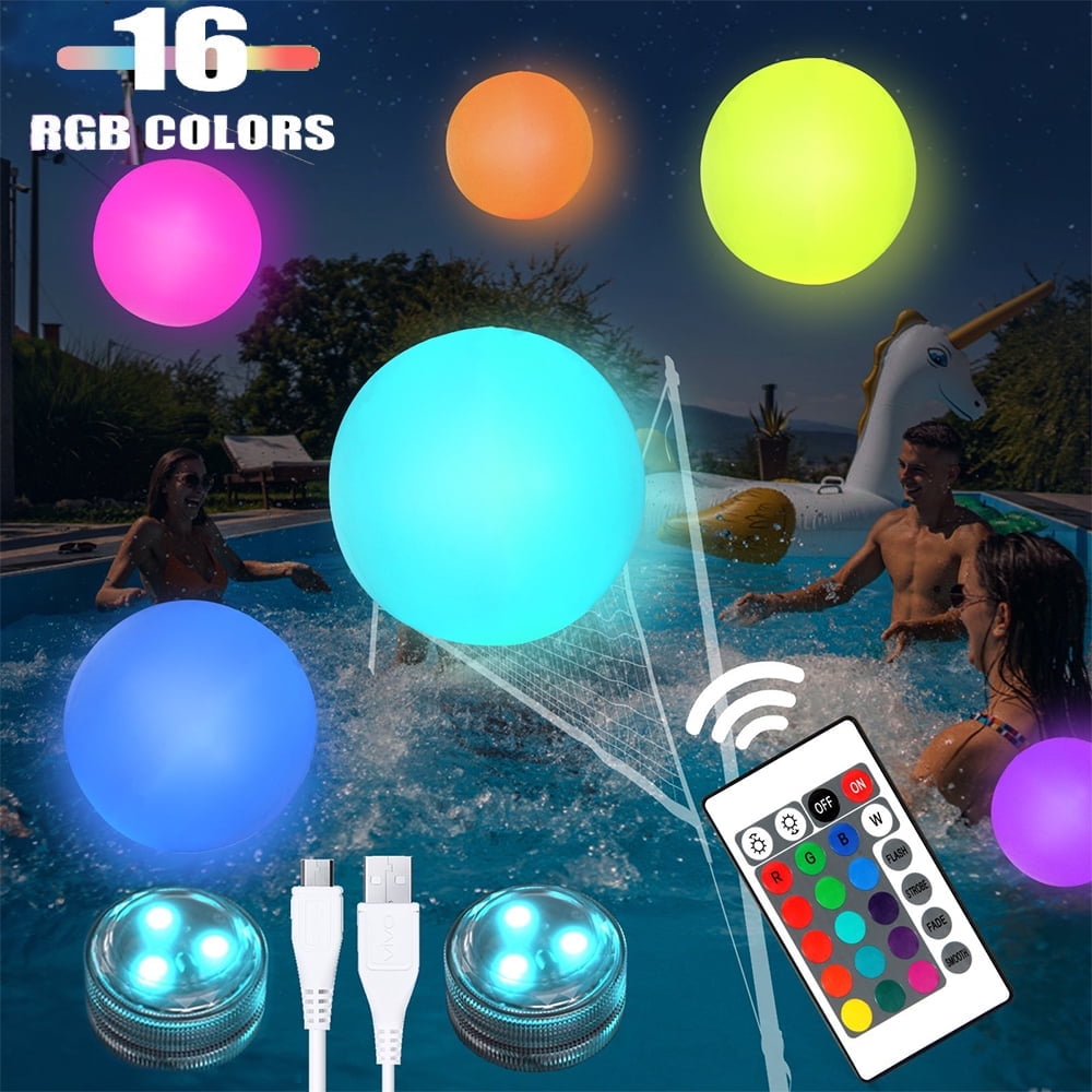 Vatos 2pcs LED Inflatable Swimming Ball, 14" Large Glow in Dark Solar ...