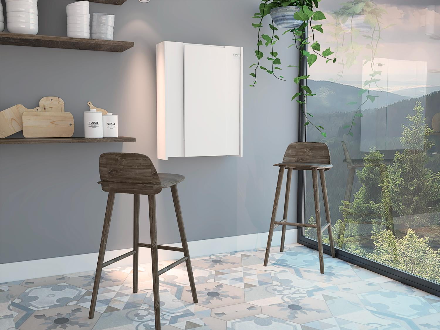 TUHOME Vatta Folding Floating Desk with Shelf, Wall Mounted Table for ...