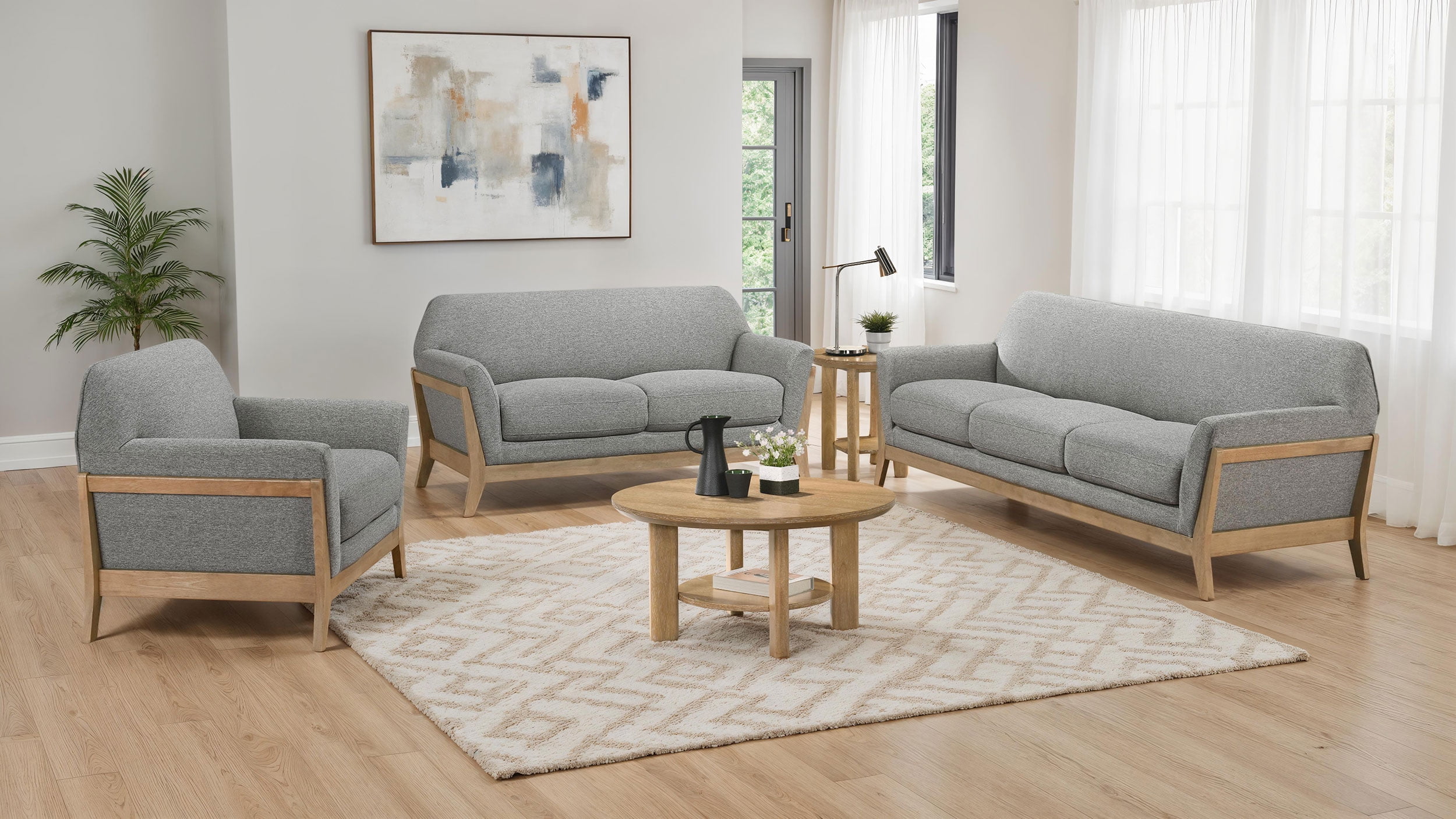 Vaughn 3-piece Fabric Upholstered Flared Arm Sofa Set Grey - Walmart.com
