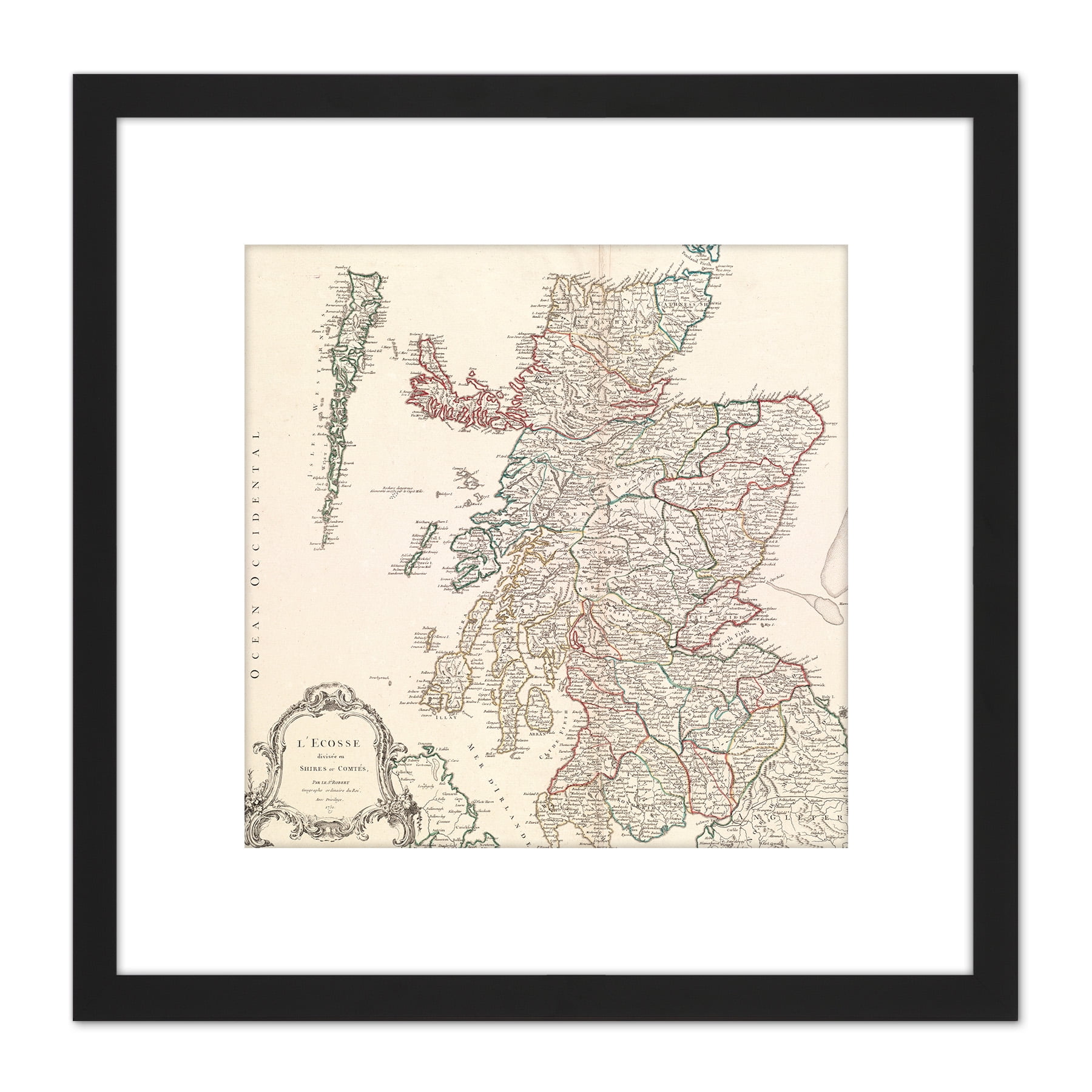 Vaugondy 1751 French Map Scotland Shires Counties 8X8 Inch Square ...