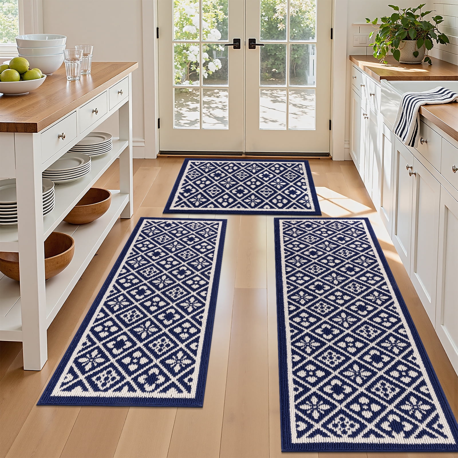 Vaukki Farmhouse Kitchen Rugs Sets of 3, Non Slip Kitchen Floor Mats ...