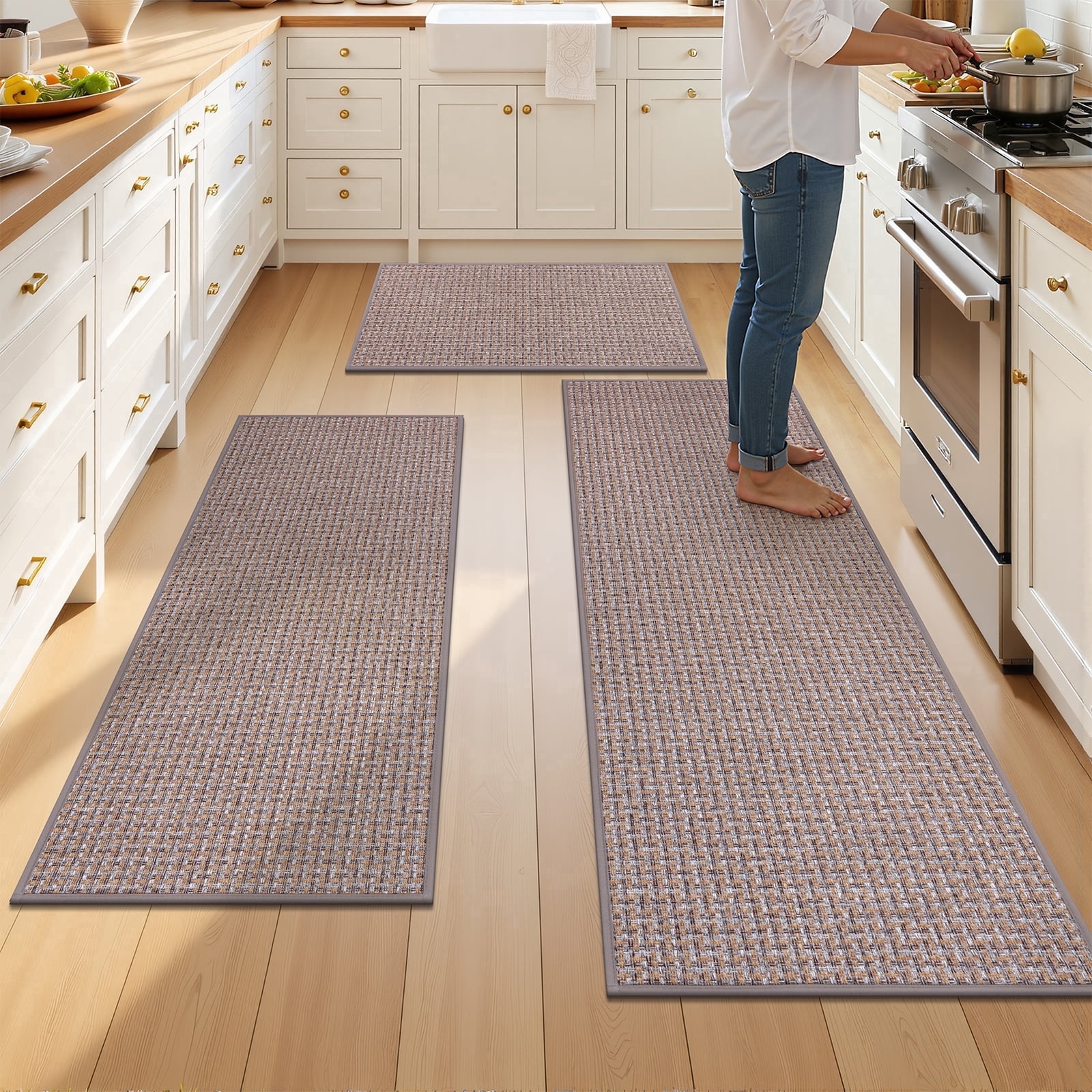 Vaukki Kitchen Rugs and Mats Non Skid Washable Set of 3,Rubber Backing ...
