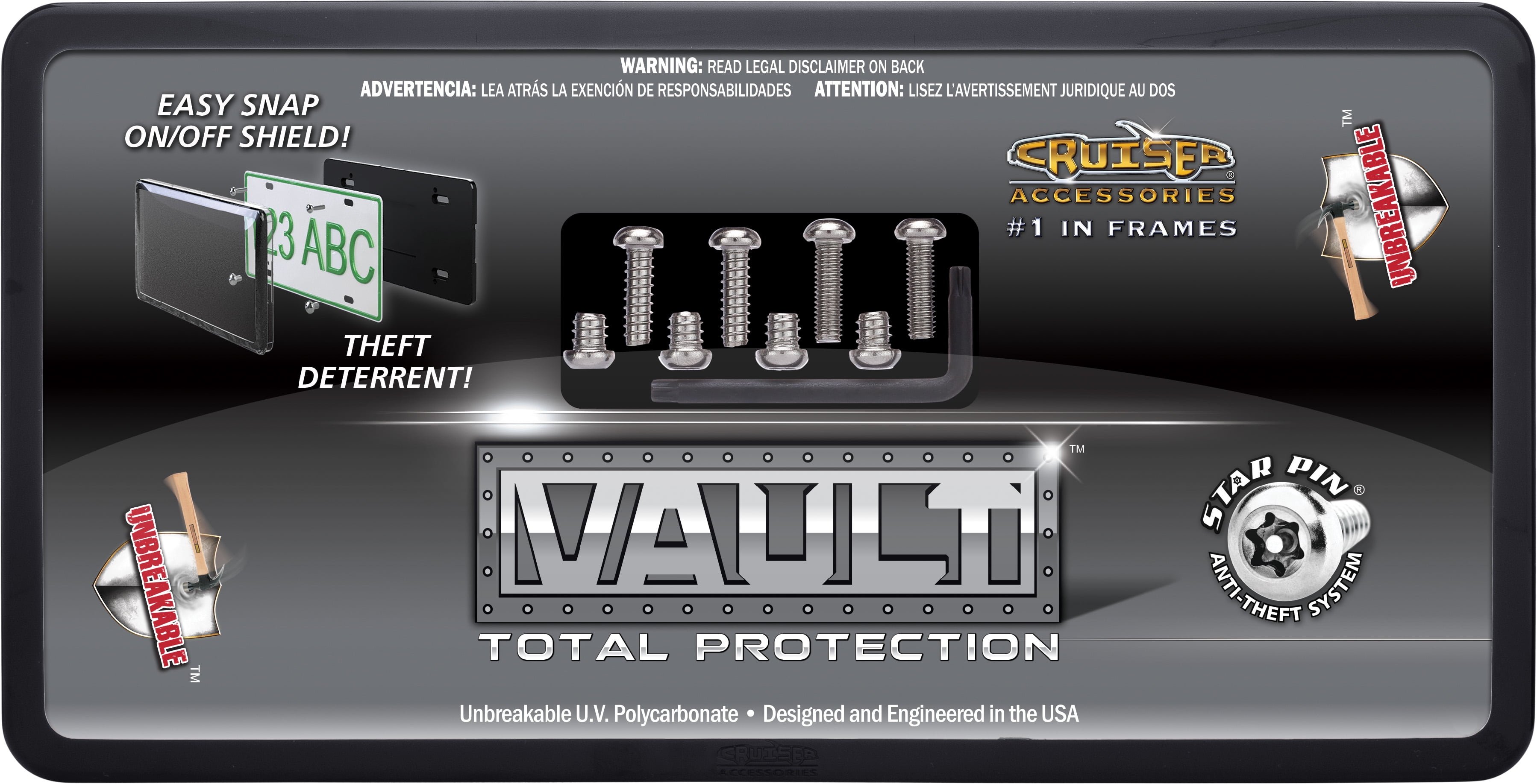Vault Black / Clear ABS Plastic License Plate Frame - Walmart.com