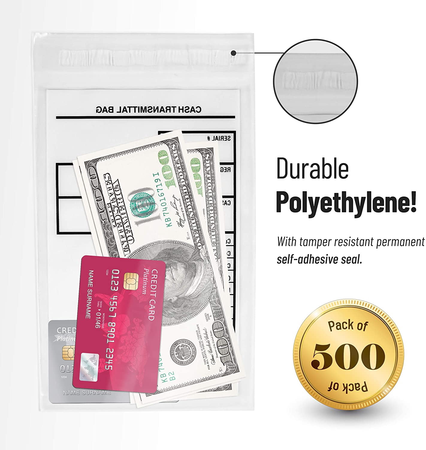 VaultGuard Tamper Proof Bank Deposit Bags - Self-Adhesive Seal, Write ...