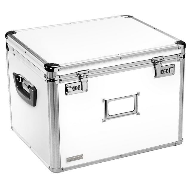 Vaultz Large Lockable Metal Storage Chest, Legal/Letter Size, White ...