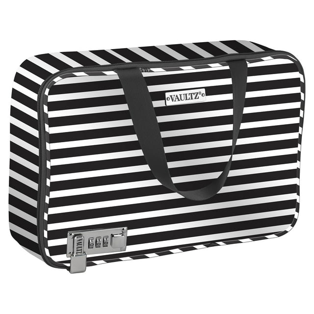 Vaultz Women's Locking Travel Bag, Black & White Stripe, VZ01134 ...