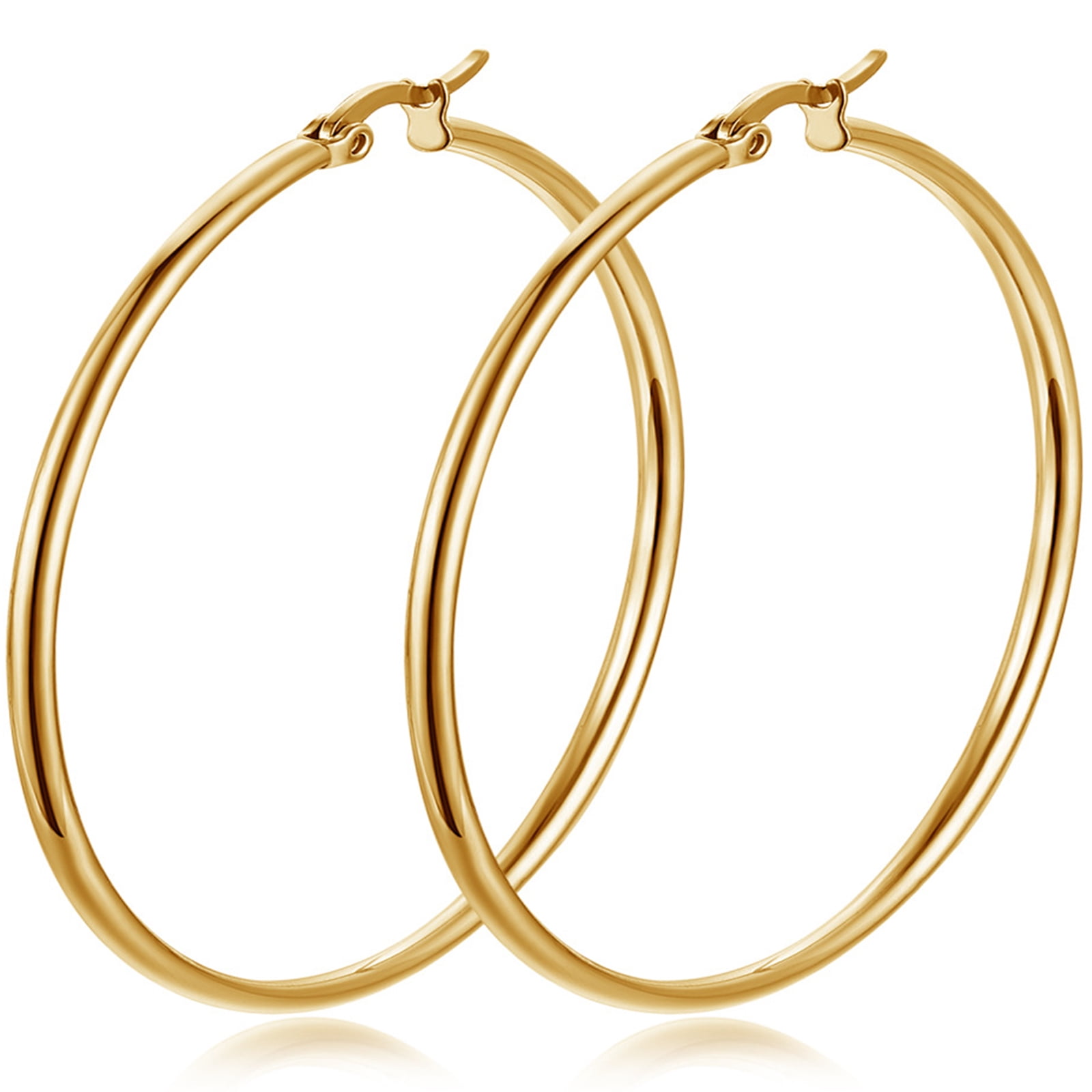 Vaupan Large Earrings Stainless Steel Golden Color Big Hoop Earrings ...